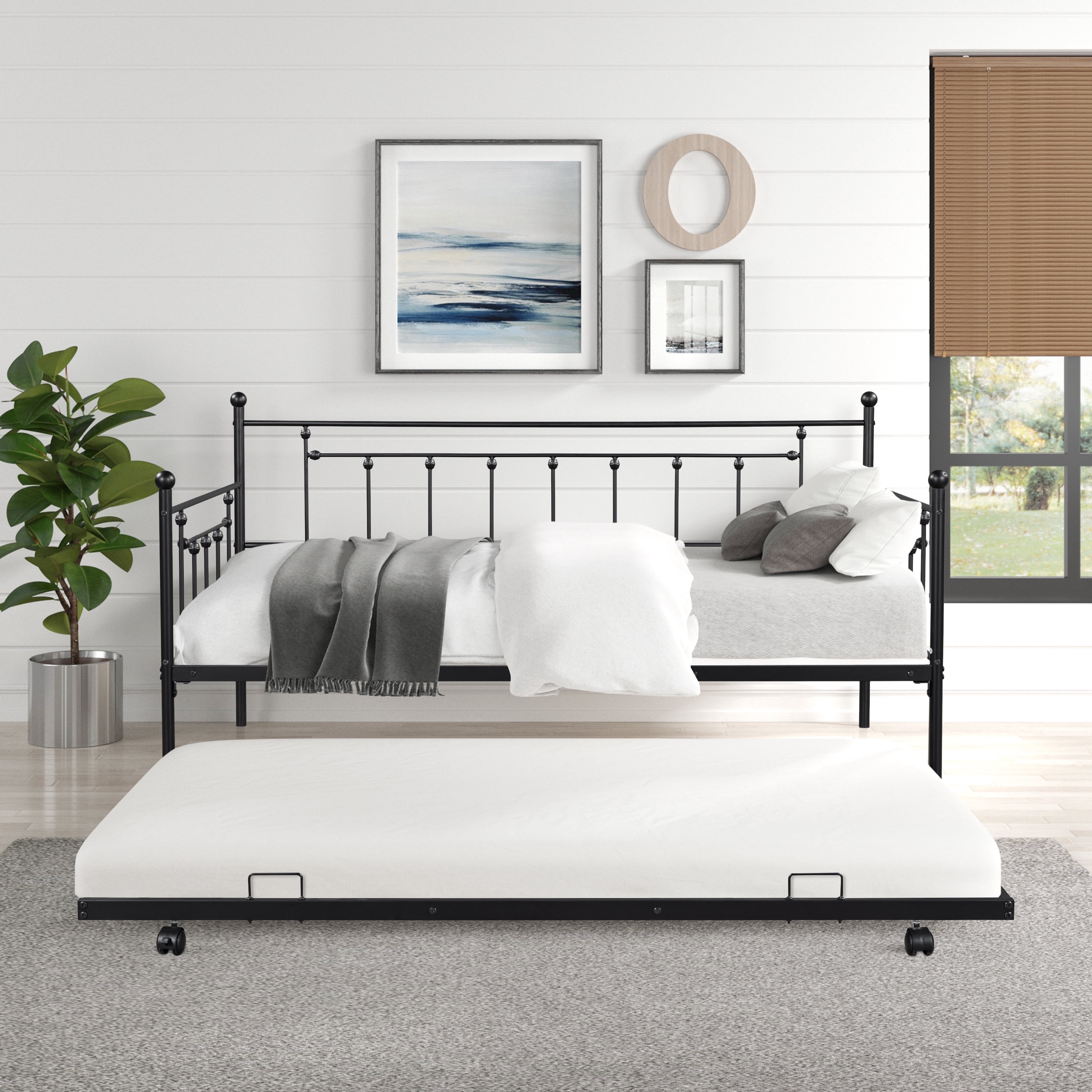 DreamBuck Twin Daybed with Trundle Bed, Metal Daybed Frame with Pop ...