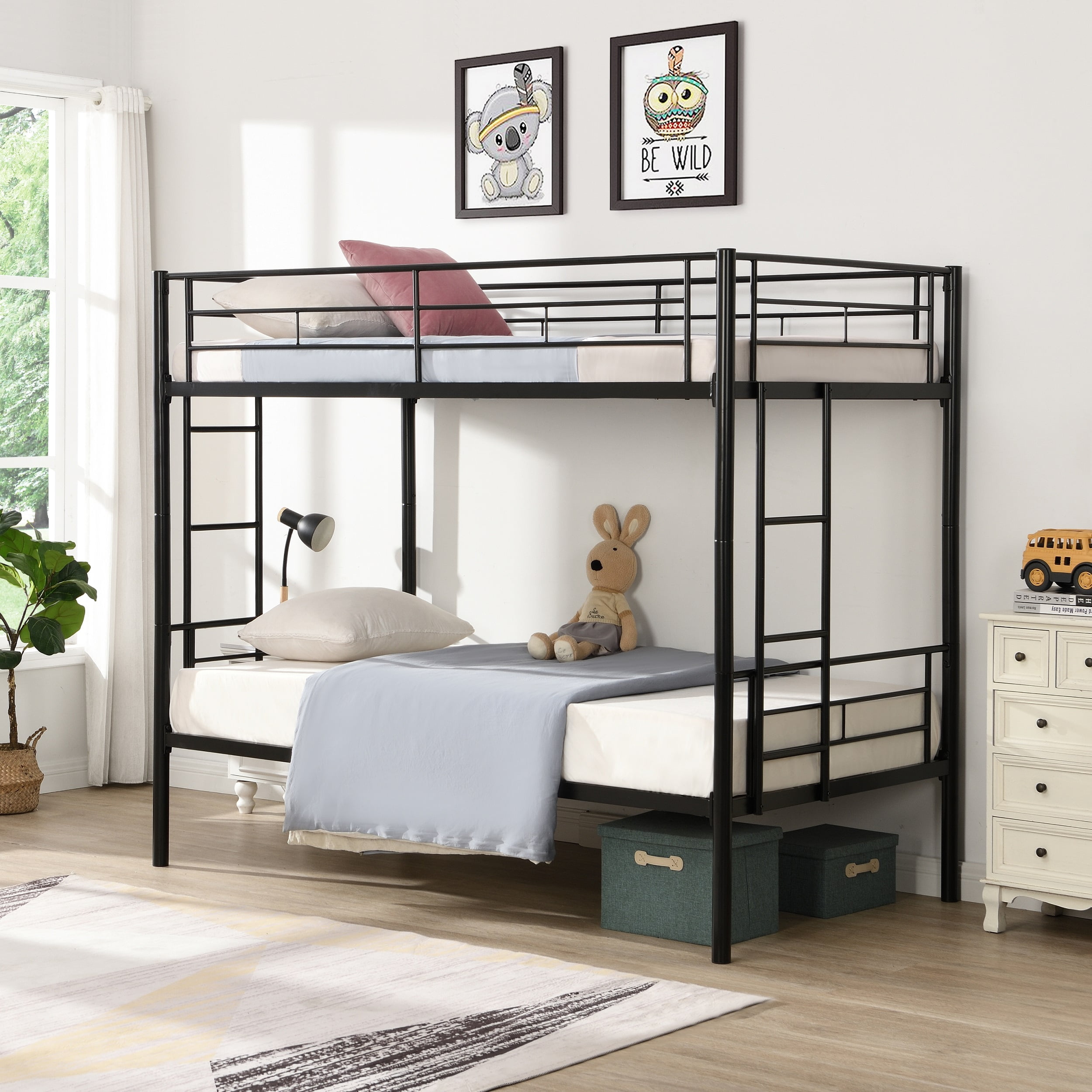 DreamBuck Twin over Twin Metal Bunk Bed, Metal Structure Bedframe with ...
