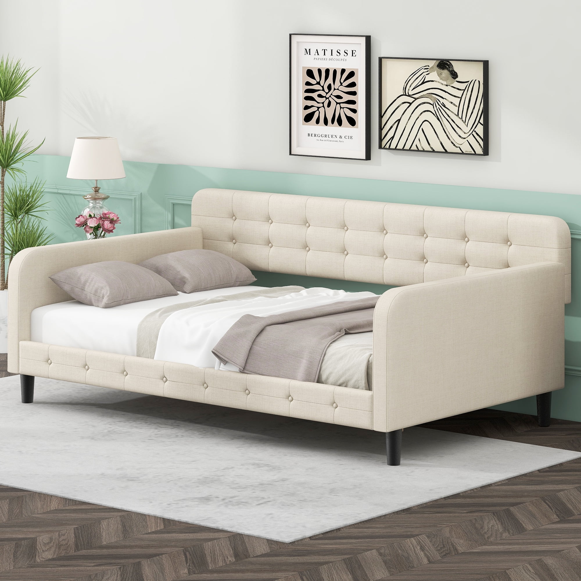 DreamBuck Twin Size Daybed with 4 Support Legs, Upholstered Button ...
