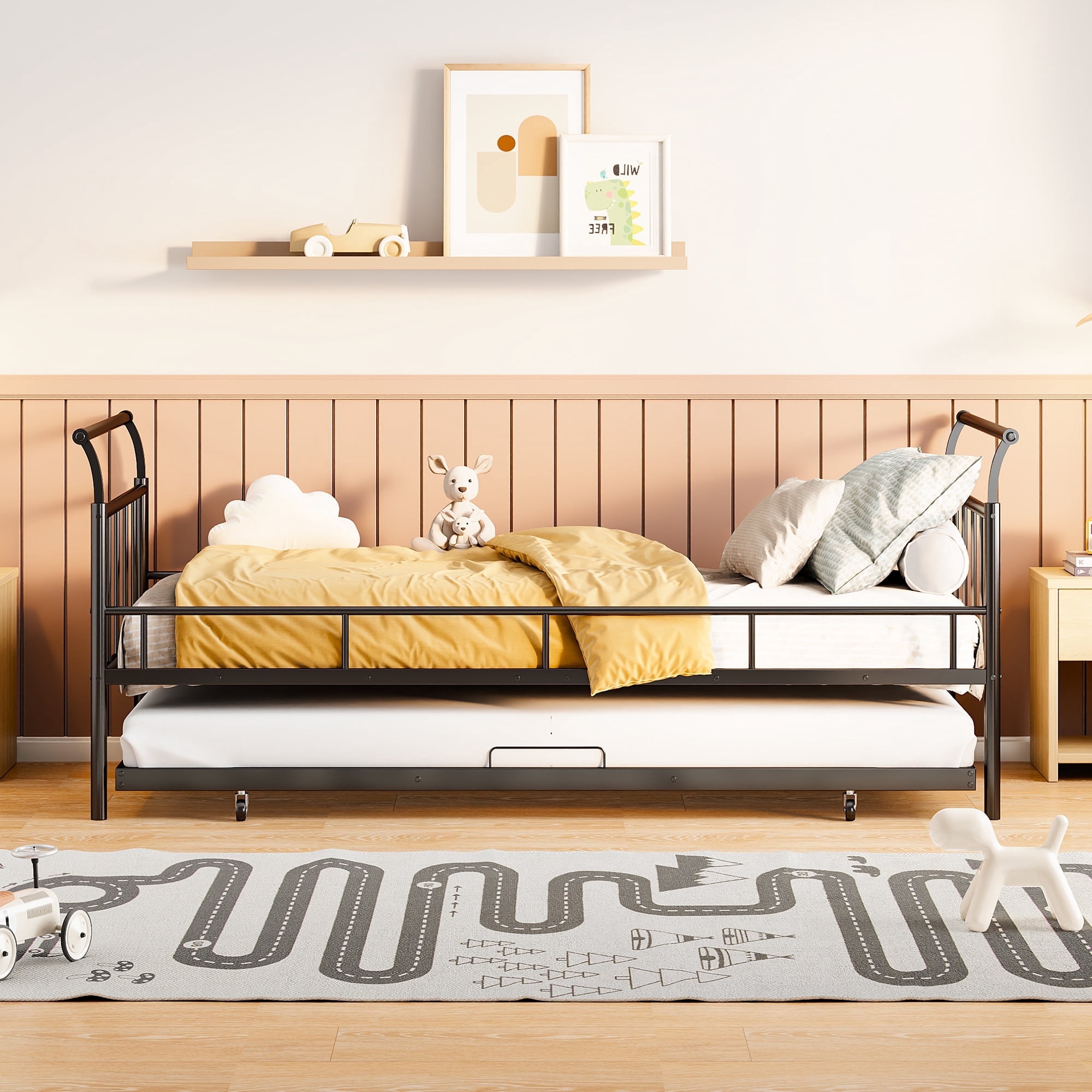 DreamBuck Twin Size Daybed with Trundle, Metal Daybed Frame with Curved ...