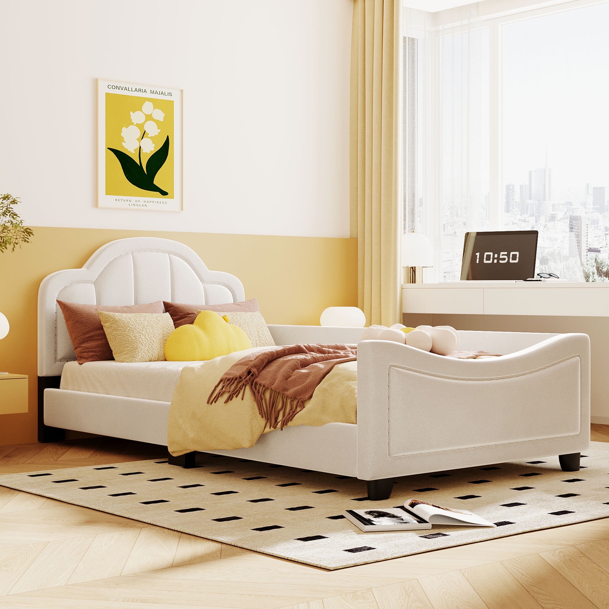 DreamBuck Twin Size Upholstered Daybed with Cloud Shaped Headboard and ...