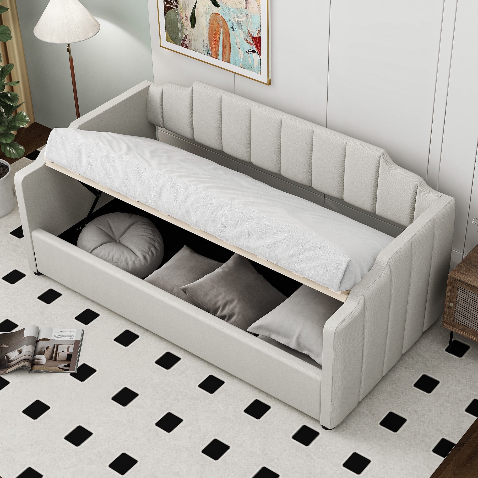 DreamBuck Twin Size Upholstered Daybed with Underneath Hydraulic ...