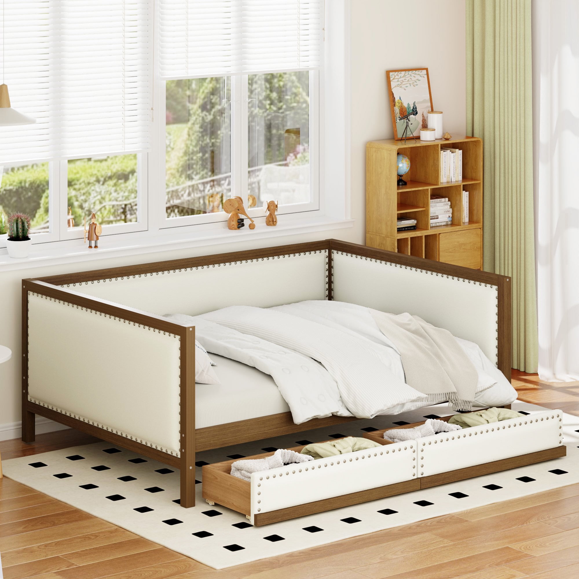 DreamBuck Upholstered Daybed with 2 Drawers, Full Size Linen Daybed ...