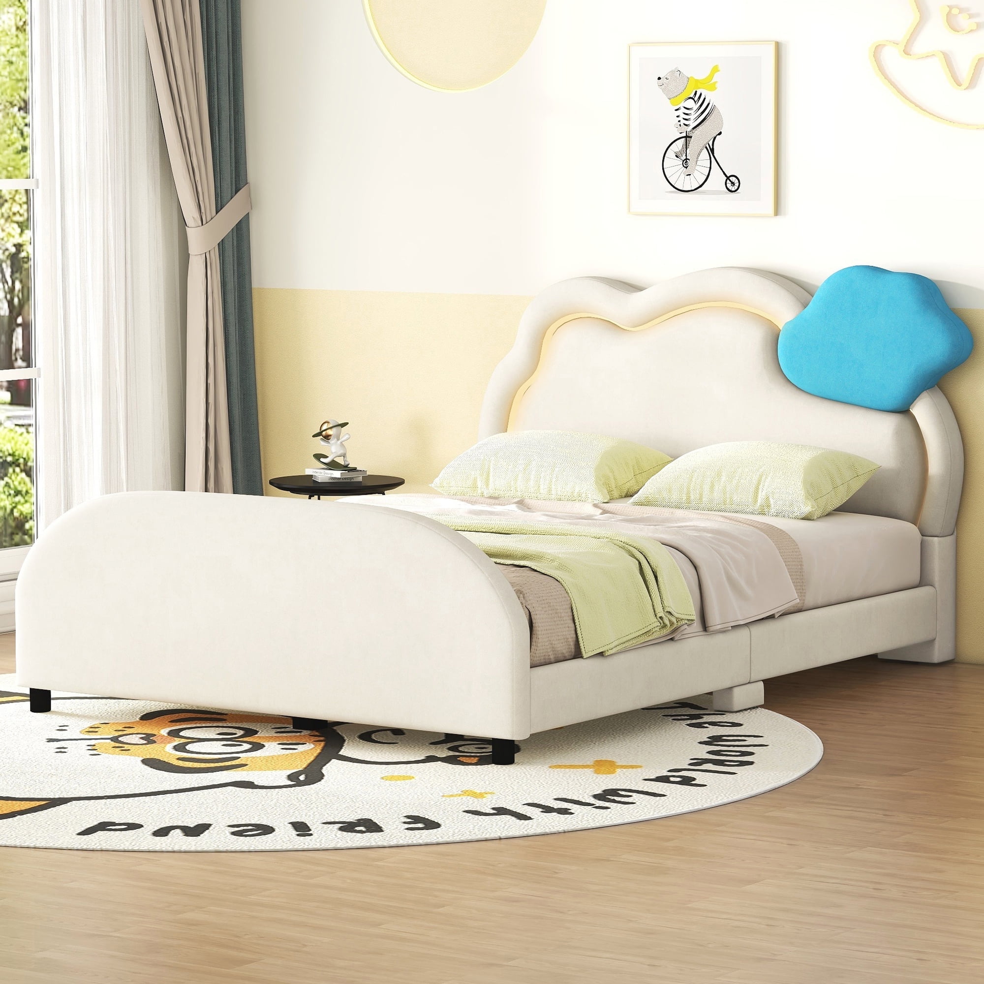 DreamBuck Upholstered Platform Bed, Full Size Velvet Fabric Wood Bed ...