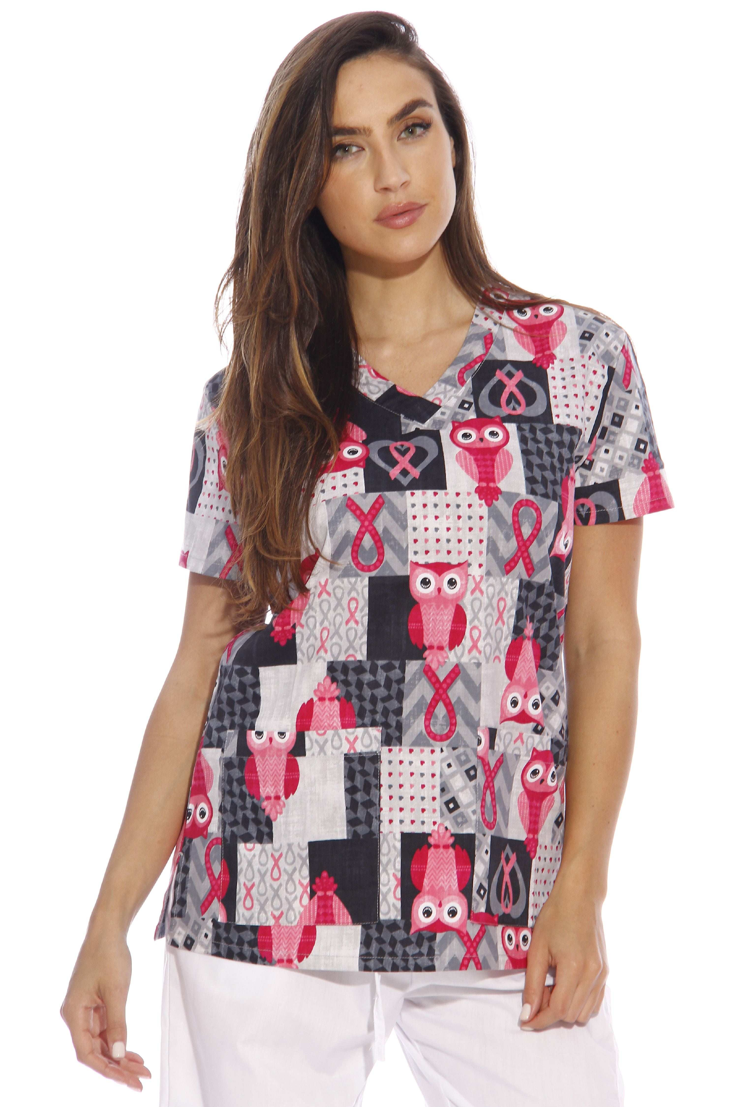DreamCrest Women's Scrub Tops Holiday Scrubs Nursing Scrubs (Ribbon ...