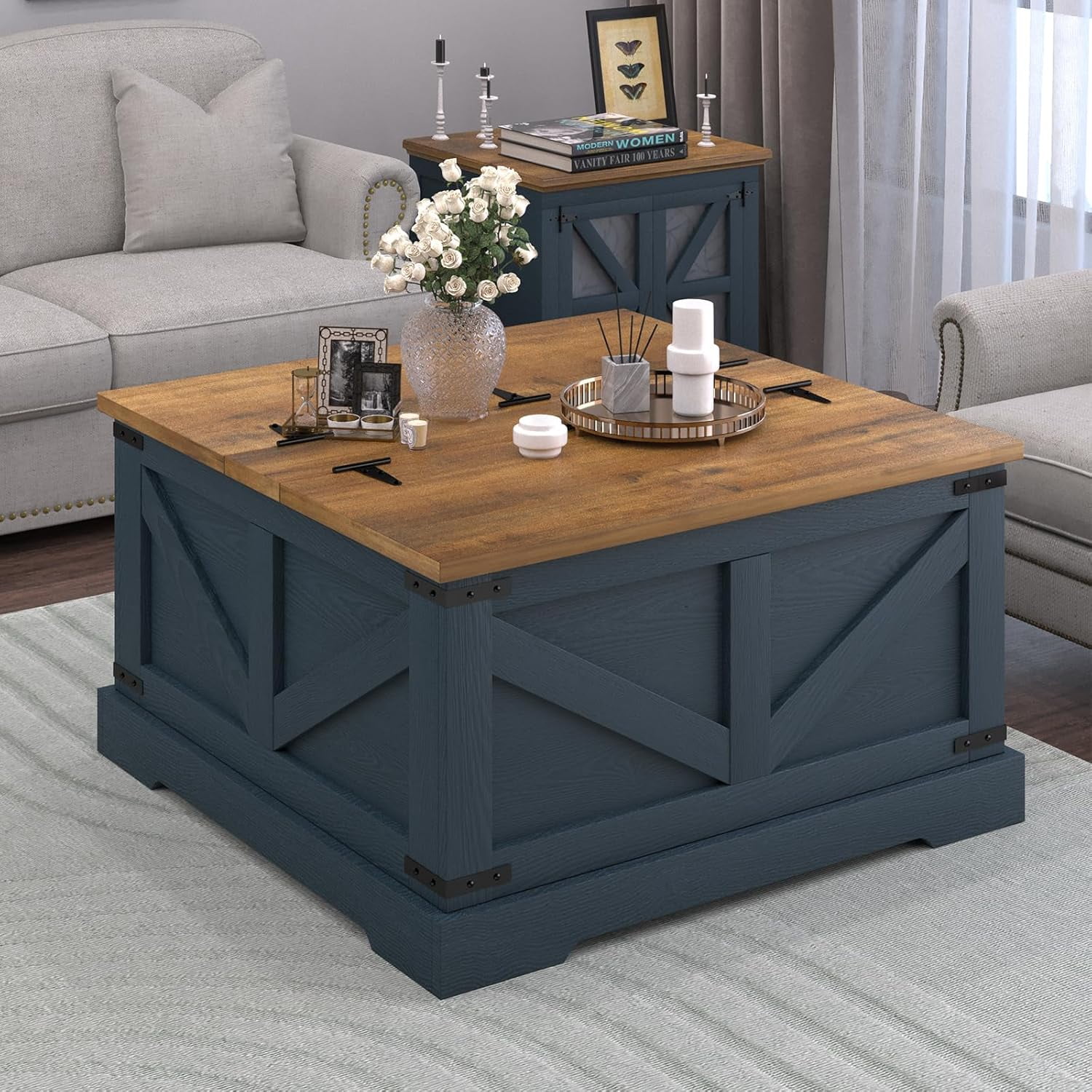 DreamCurship 31" Farmhouse Coffee Table with Storage, Square Large ...