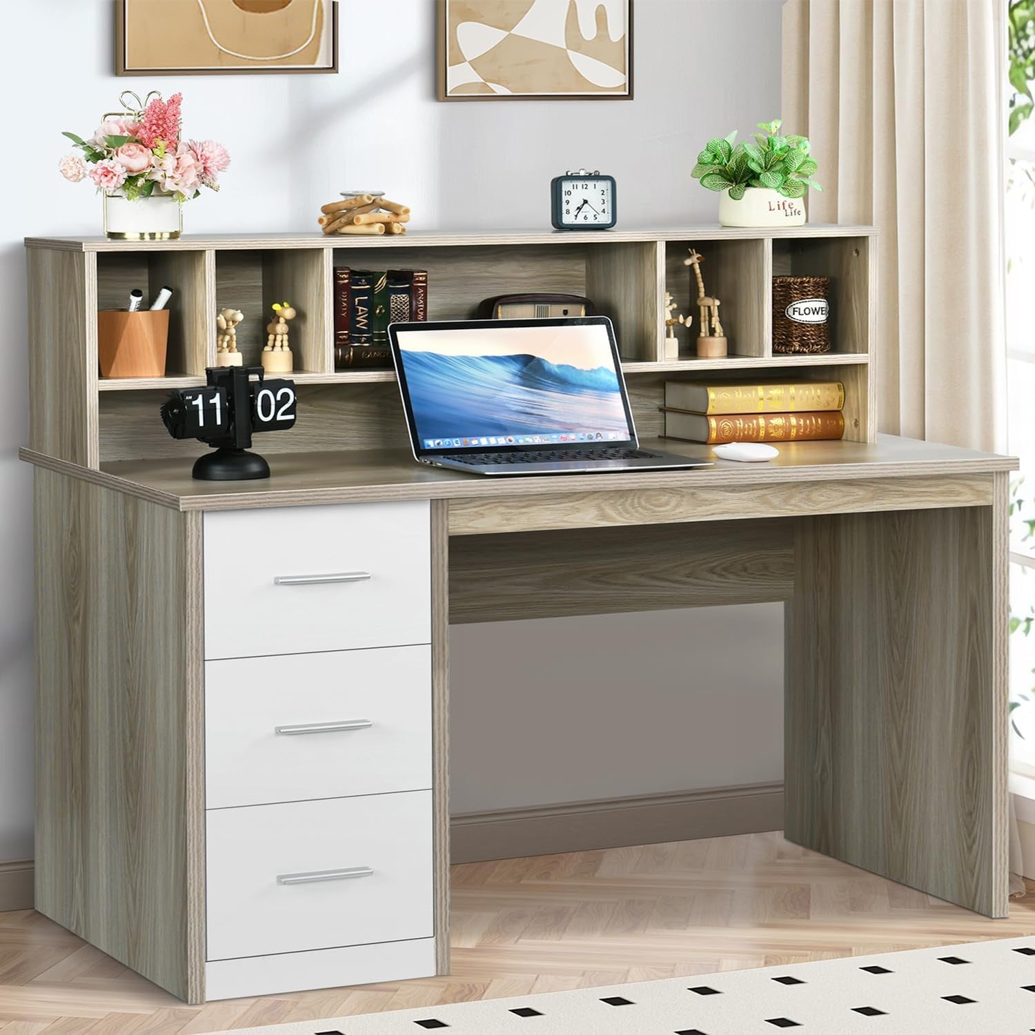 DreamCurship 47 in White Computer Desk, Home Office Desk with Hutch ...