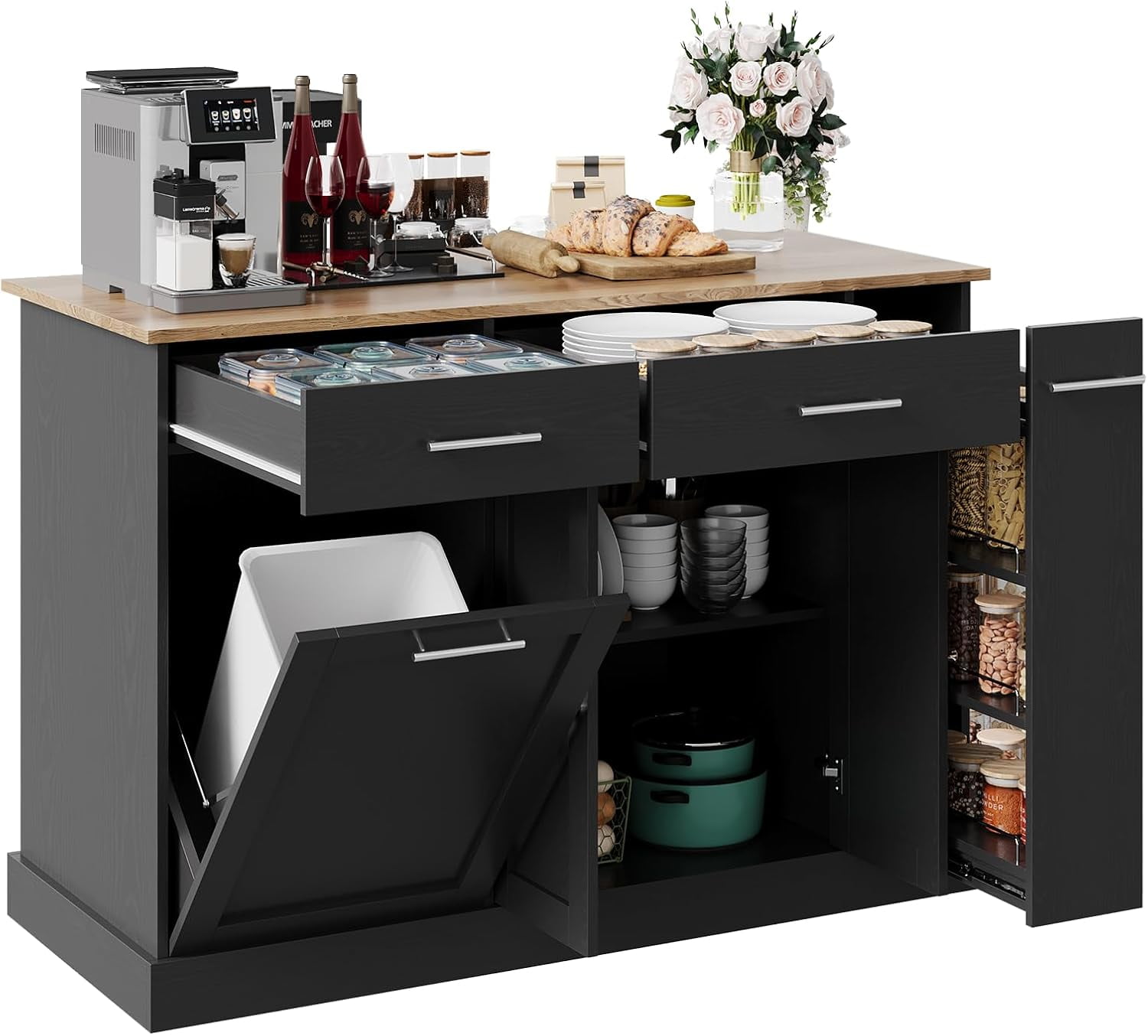 DreamCurship 52" Kitchen Island with Storage, Rolling Kitchen Cart ...