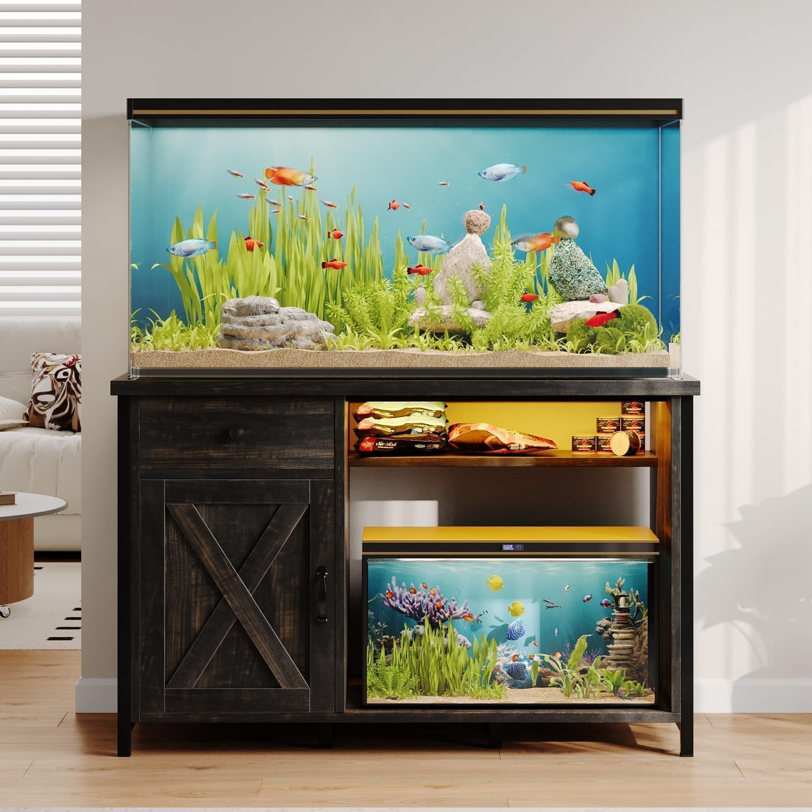 DreamCurship 55-75 Gallon Aquarium Stand with Storage Cabinet & Power ...
