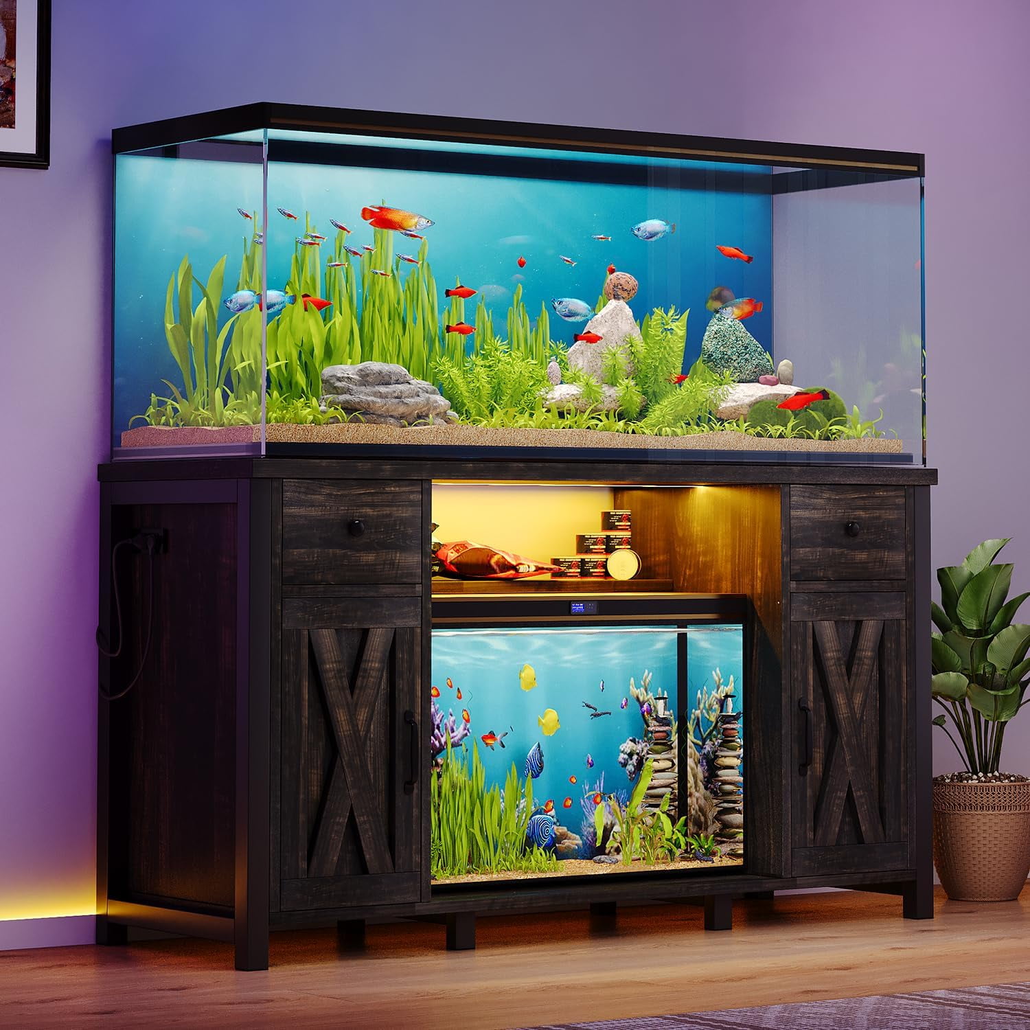 DreamCurship 55-75 Gallon Fish Tank Stand with LED Lights, 52" Aquarium ...