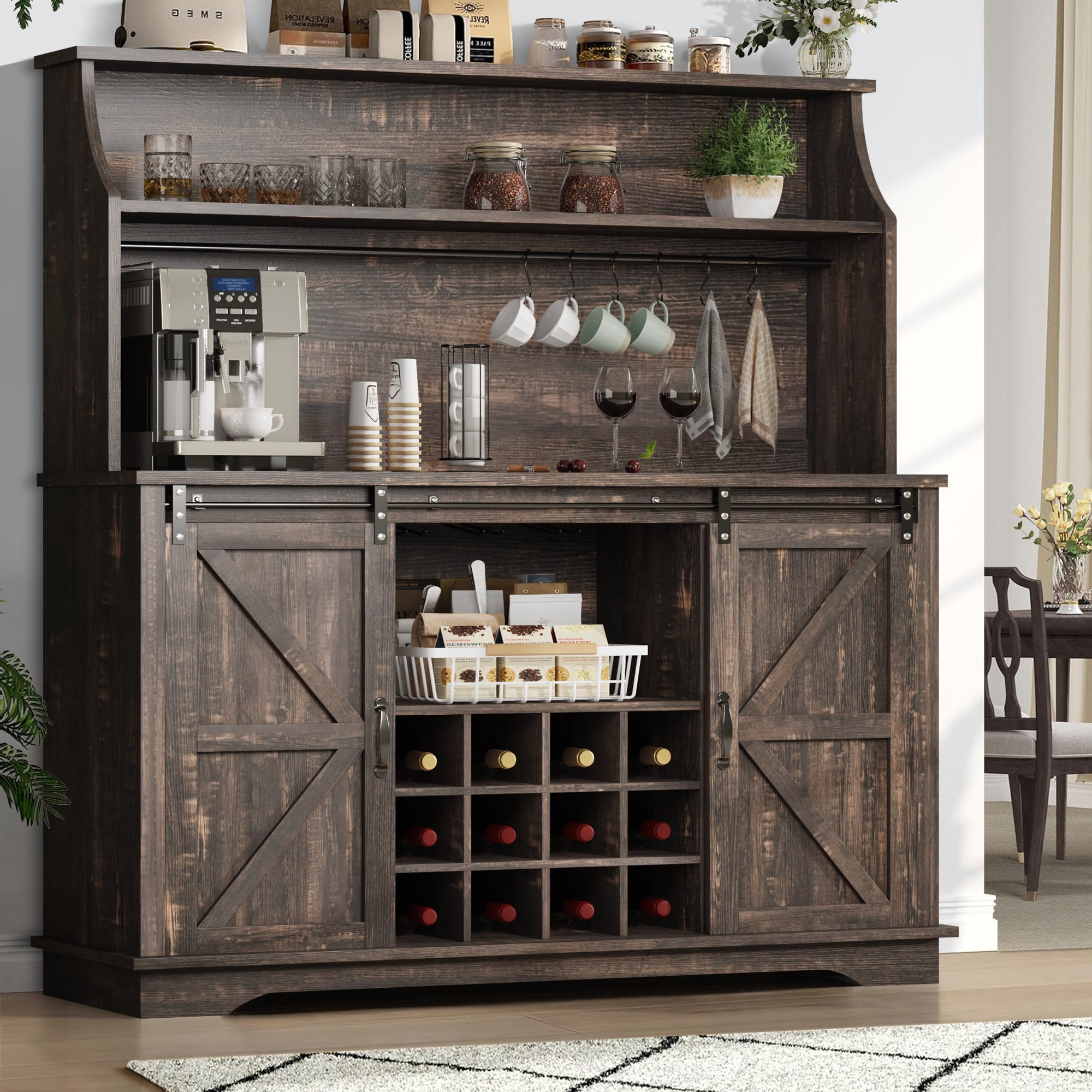 DreamCurship 55'' Farmhouse Coffee Bar Cabinet with 3-Tier Storage ...