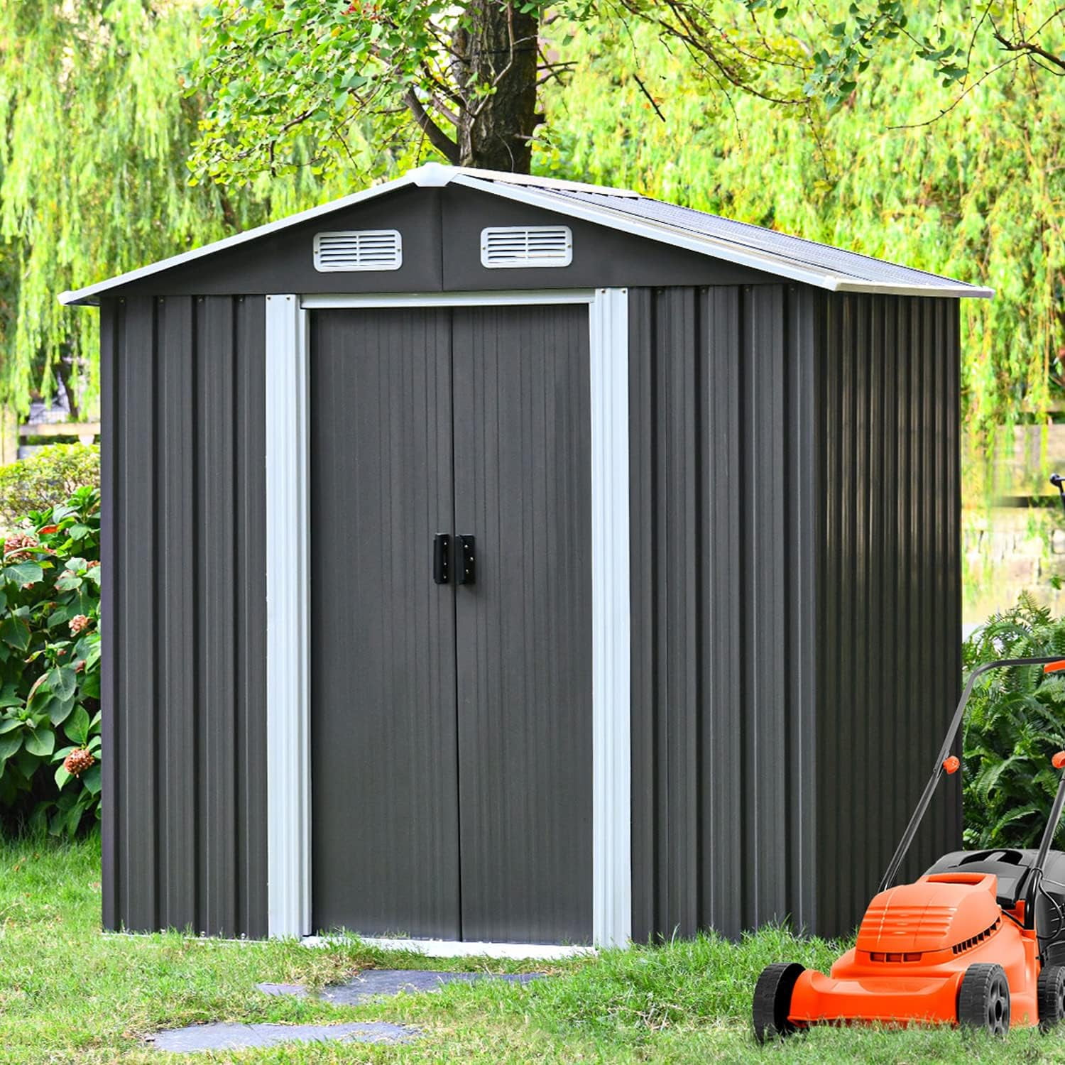 DreamCurship 6x4 FT Metal Storage Shed with Sliding Doors for Backyard ...