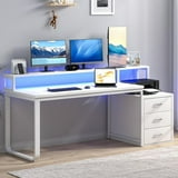 DreamCurship 67 inch White Desk with Monitor Stand, Computer Desk with ...