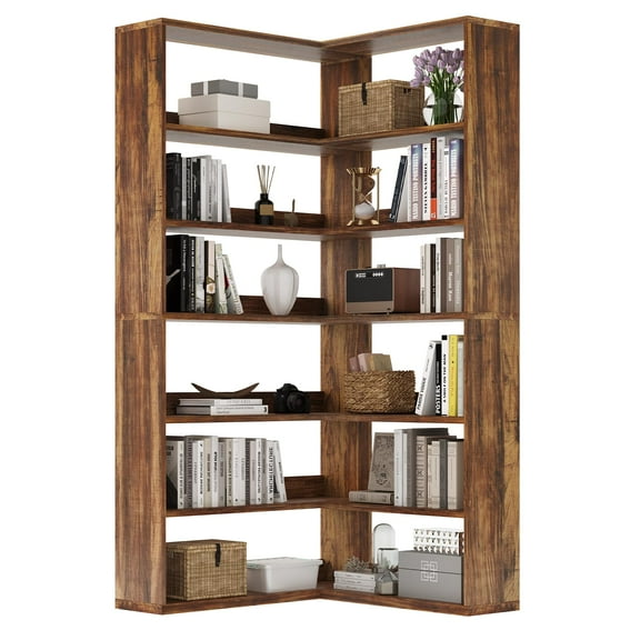 HAUOMS Corner Bookshelf, 6 Tier Industrial Convertible Bookshelf with 6 ...