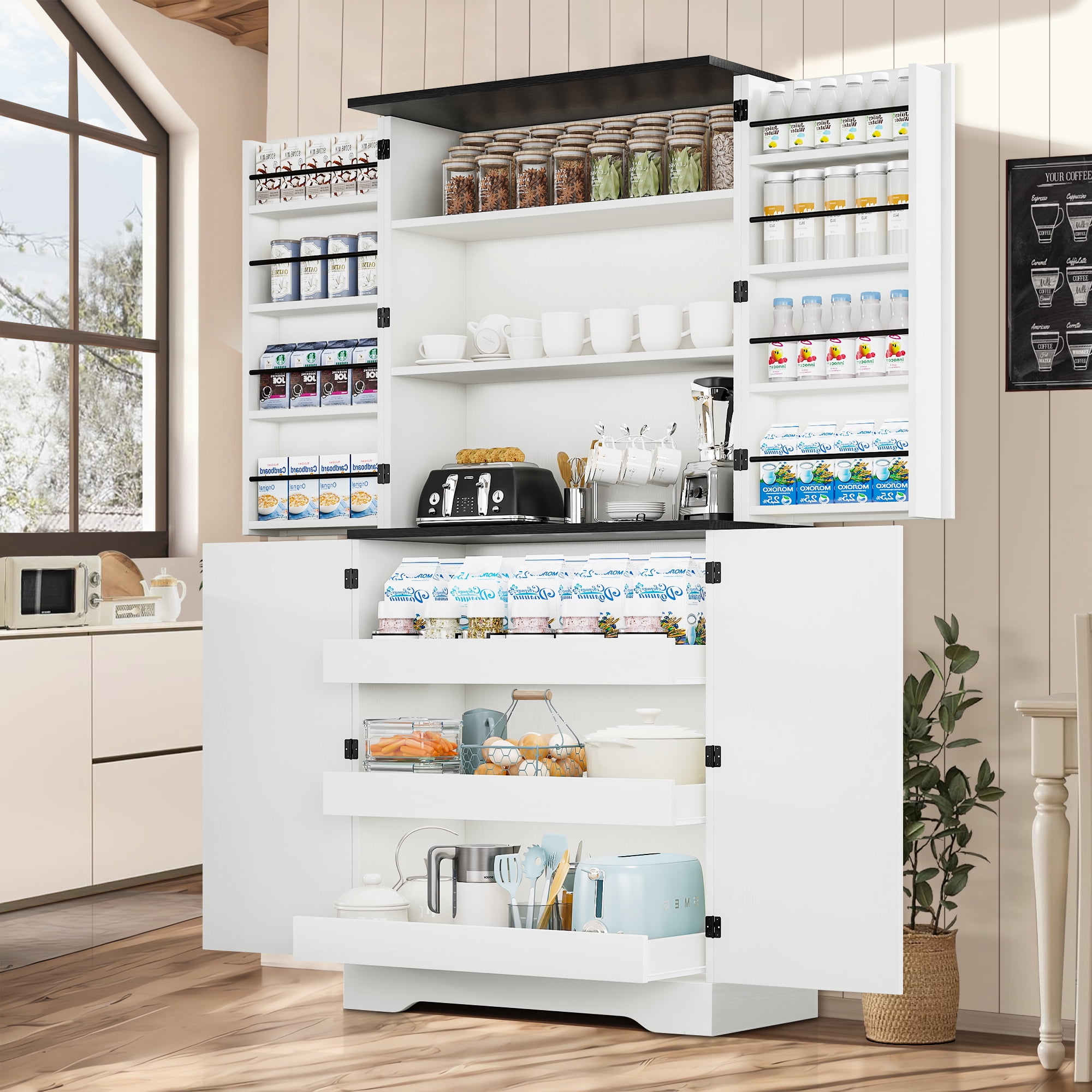 DreamCurship 72" Tall Farmhouse Kitchen Pantry Storage Cabinet, 6 ...