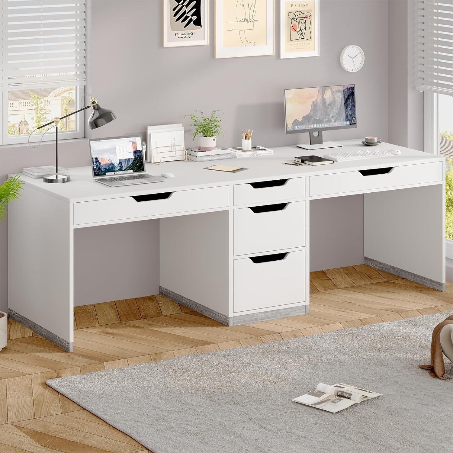 DreamCurship 78 inch Two Person Desk, 2 Person Desk with 5 Drawers ...