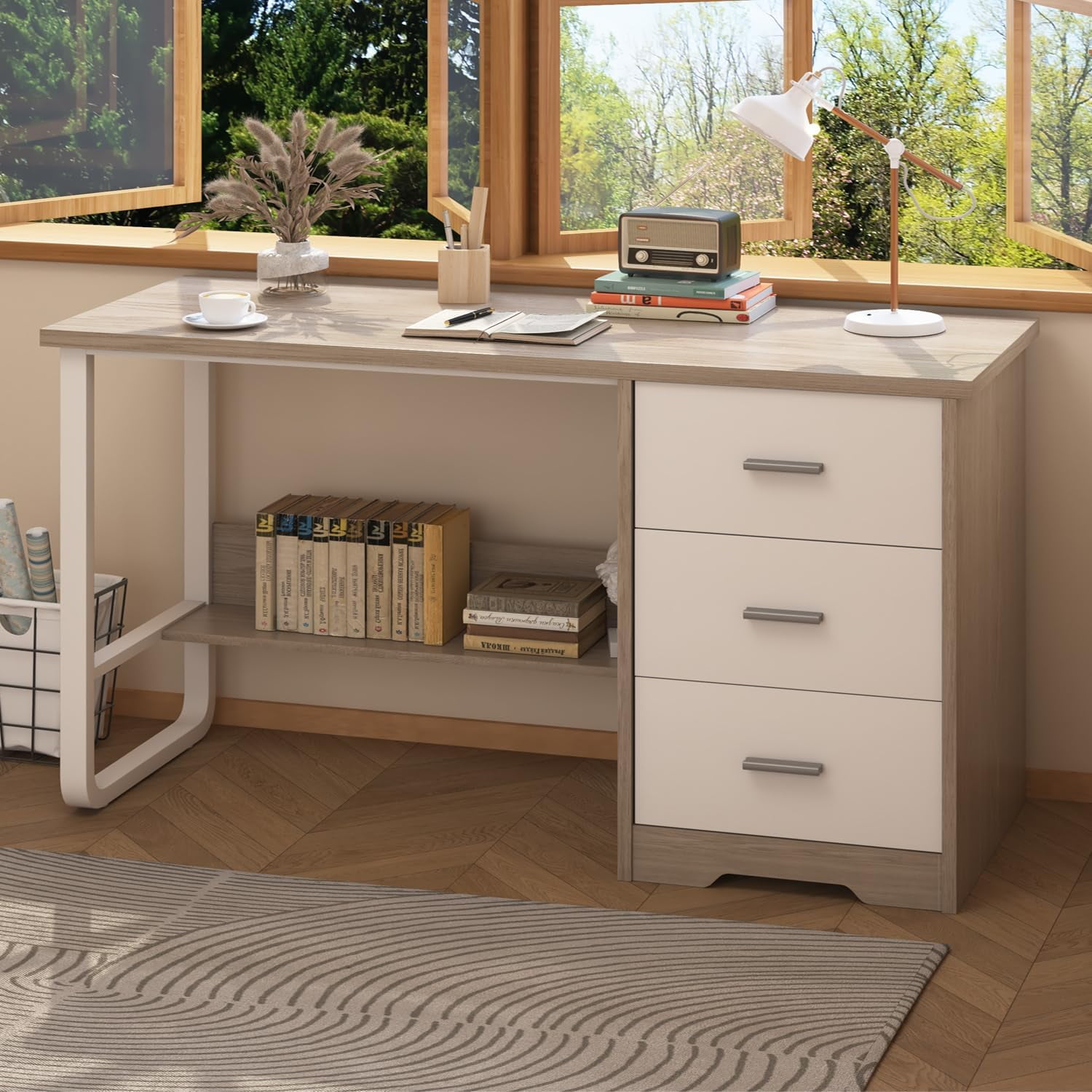 DreamCurship Computer Desk with 3 Drawers, Home Office Desk with ...