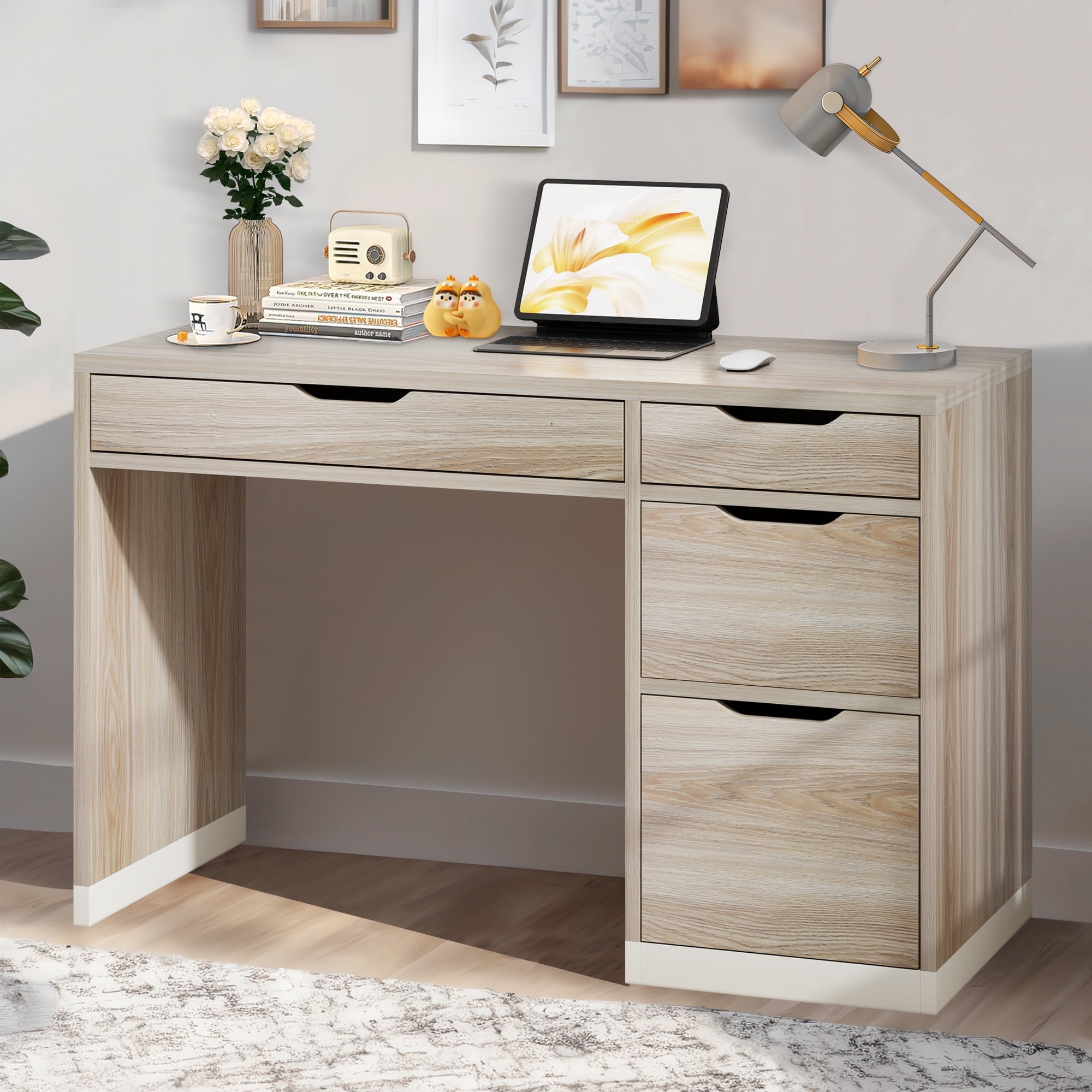 DreamCurship Desk with Drawers, Modern Computer Desk with File Drawers ...