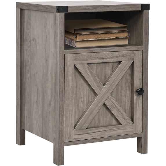 Farmhouse Nightstand End Table with Shelf, Rustic Side Table for Small ...