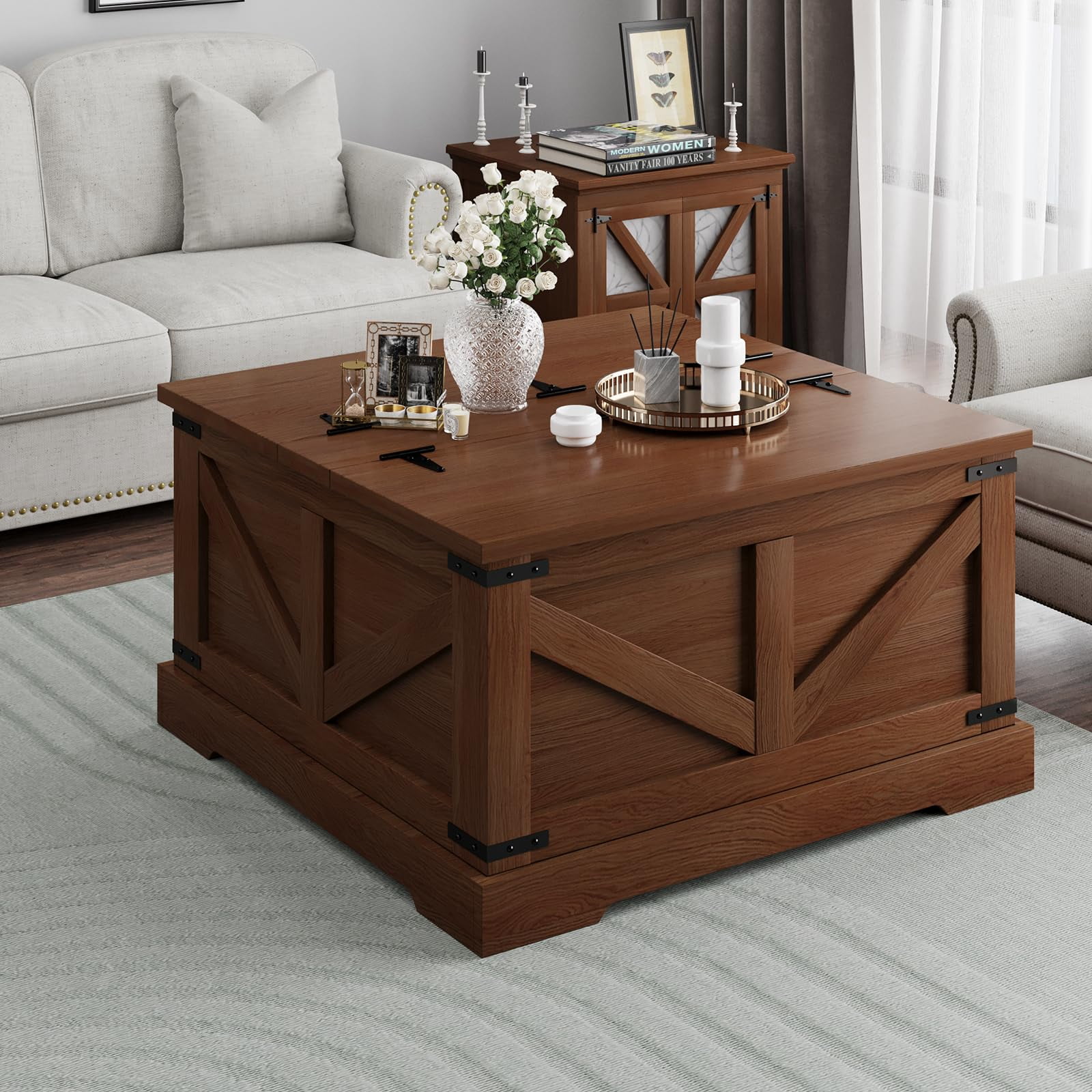 DreamCurship Farmhouse Square Lift Top Coffee Table, Coffee Table with ...