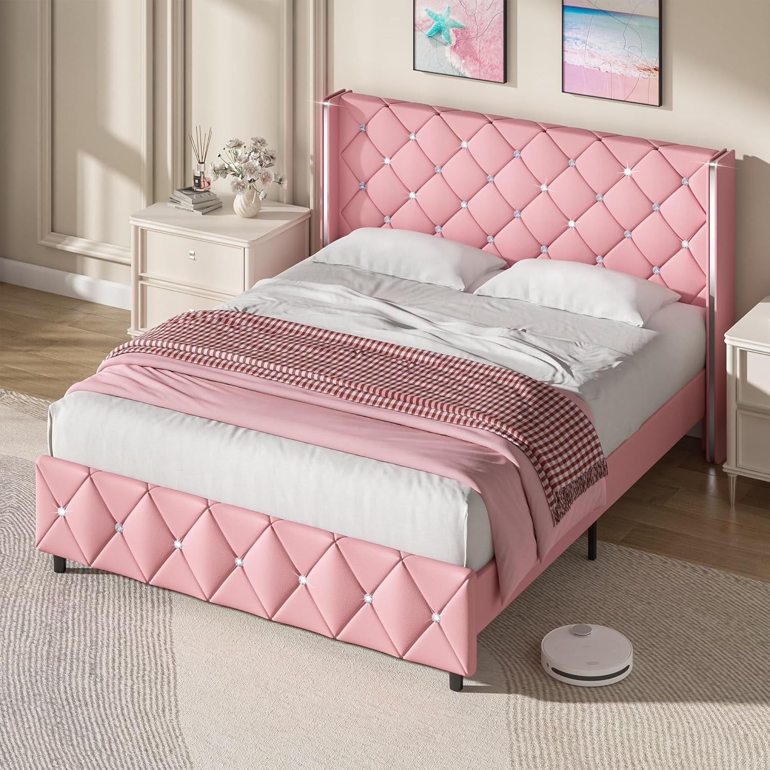 DreamCurship Full Size Bed Frame, Pink Bed Frame with Headboard and ...