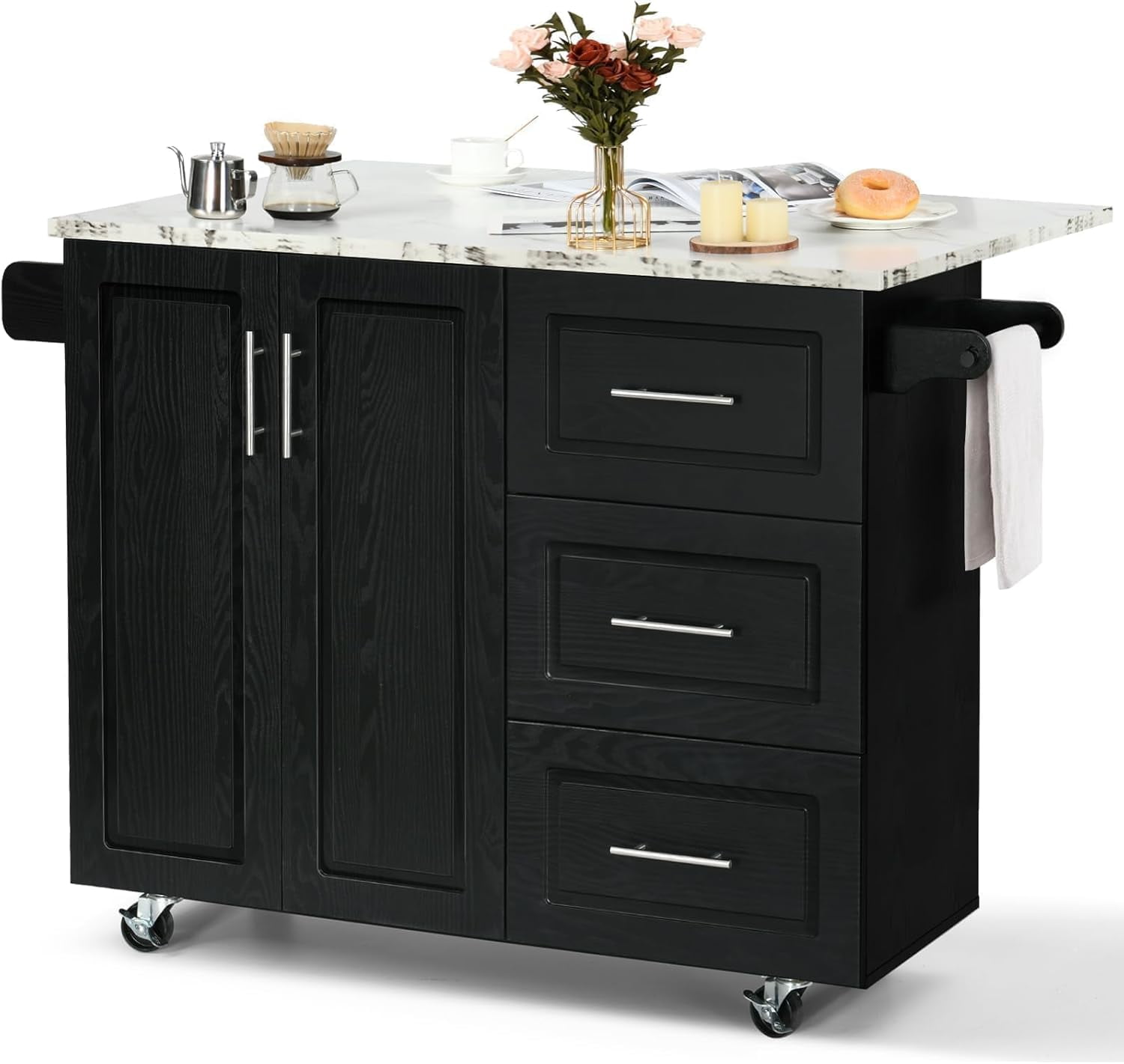 DreamCurship Kitchen Island on Wheels, Drop Leaf Kitchen Island Cart ...