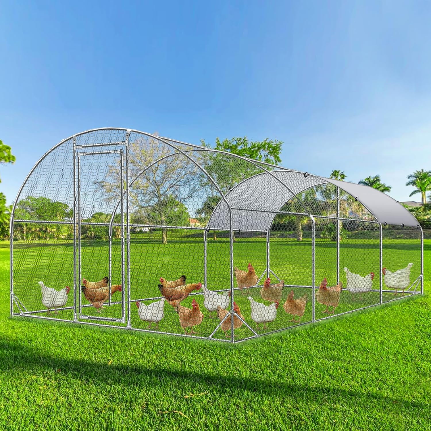 DreamCurship Large Metal Chicken Coop, Large Walk-In Poultry Cage ...
