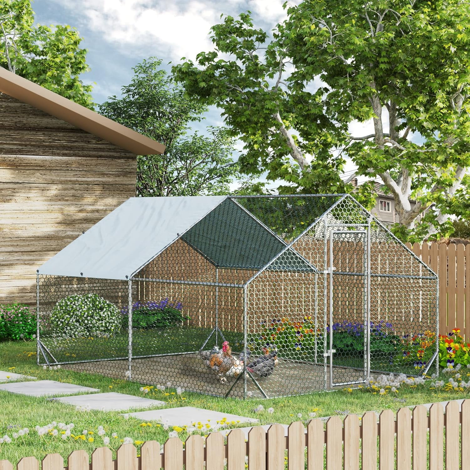 DreamCurship Large Metal Chicken Coop, Large Walk-In Poultry Cage ...