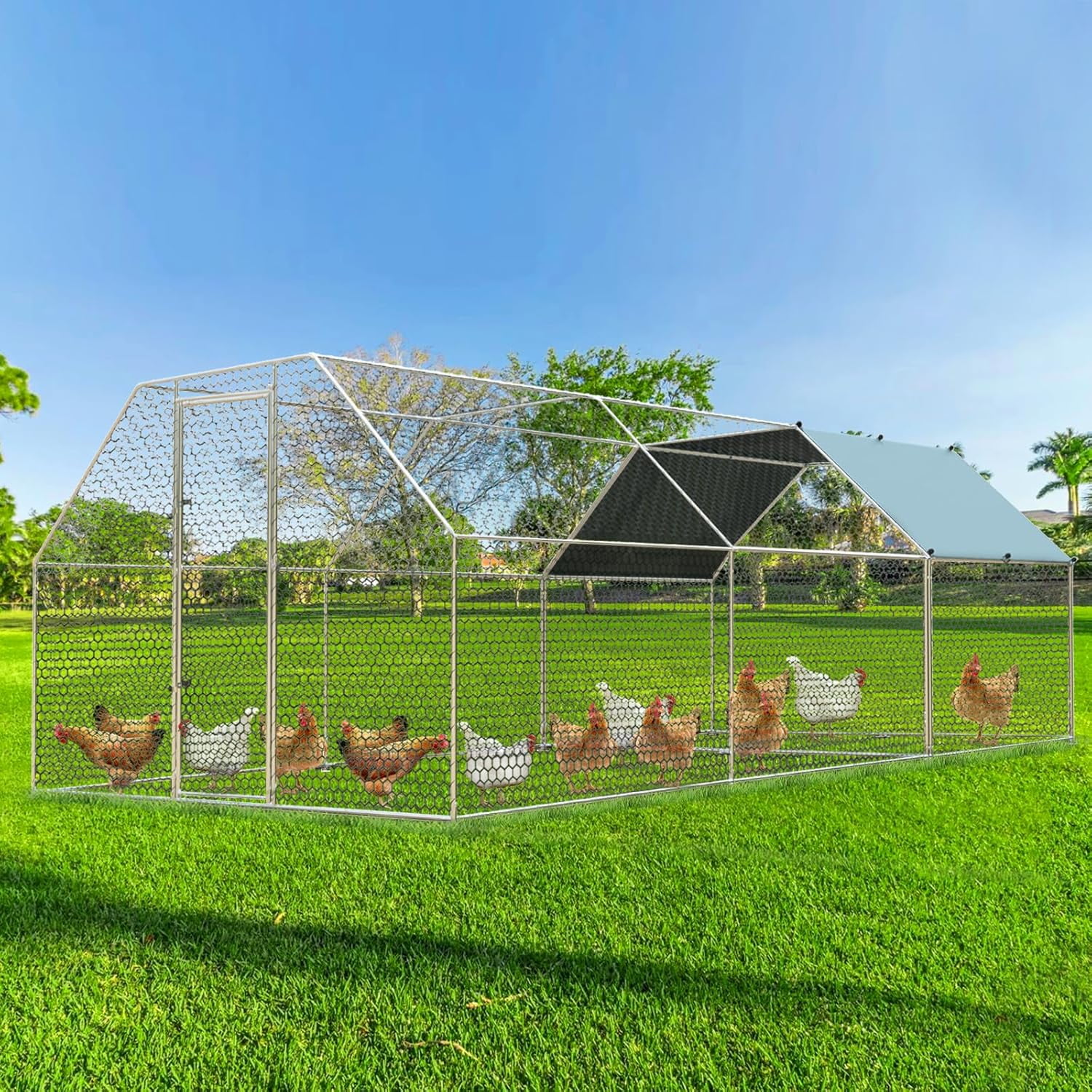 DreamCurship Large Metal Chicken Coop, Outdoor Walking Poultry Cage ...