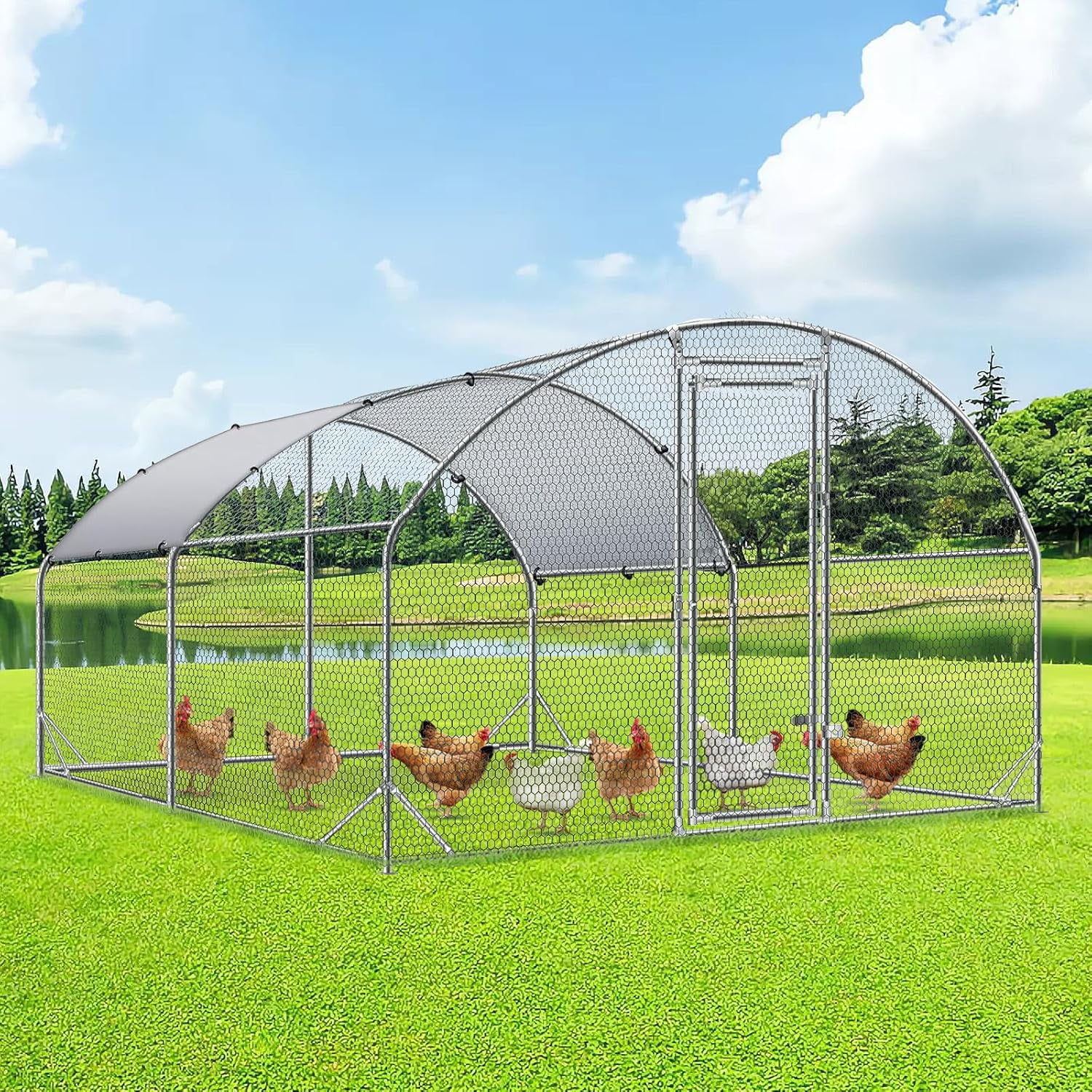 DreamCurship Large Metal Chicken Coop, Outdoor Walking Poultry Cage ...