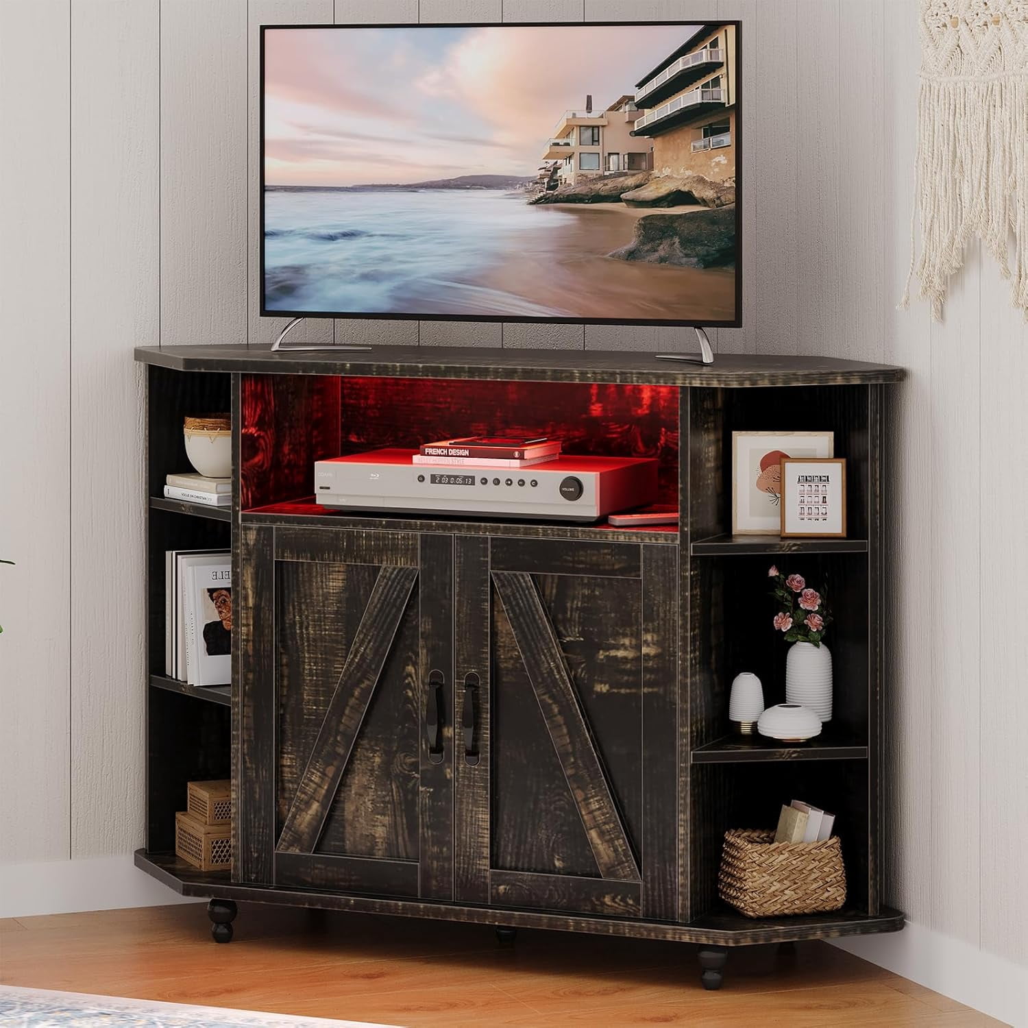 DreamCurship Modern Farmhouse Corner TV Stand for TVs Up to 55 Inch ...