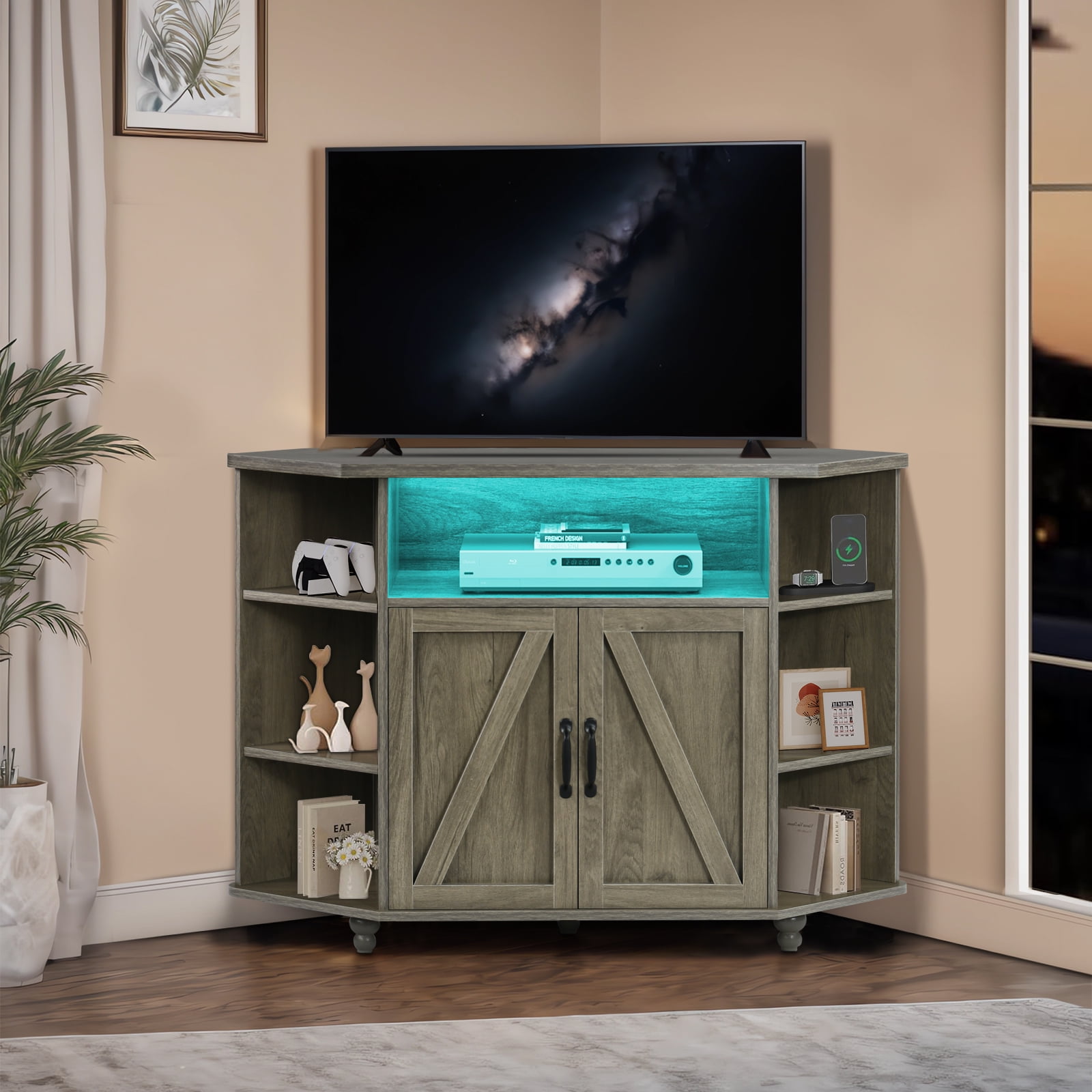 DreamCurship Modern Farmhouse Corner TV Stand for TVs Up to 55 Inch ...