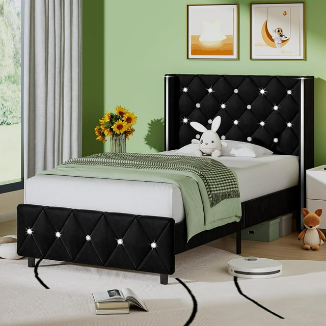 DreamCurship Twin Size Bed Frame, Black Twin Bed Frame with Headboard ...