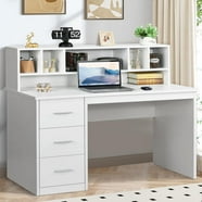 4 EVER WINNER Study Table, Wooden Writing Desk with 4 Drawers, Hutch Shelf for Home Office ...