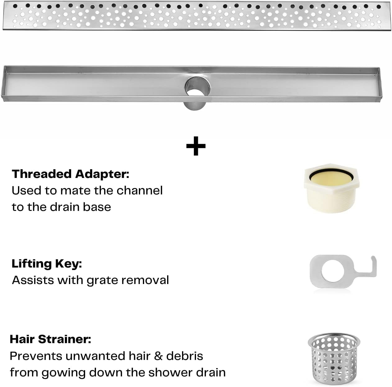 DreamDrains 28 in Stainless Steel Linear Shower Drain with Rain Pattern ...