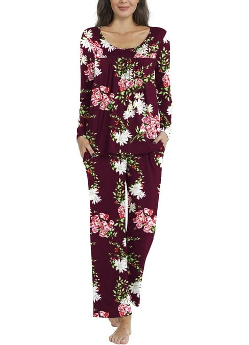 2 Piece Womens Pajama Sets - fall retro maple leaf Soft Sleepwear Comfy ...