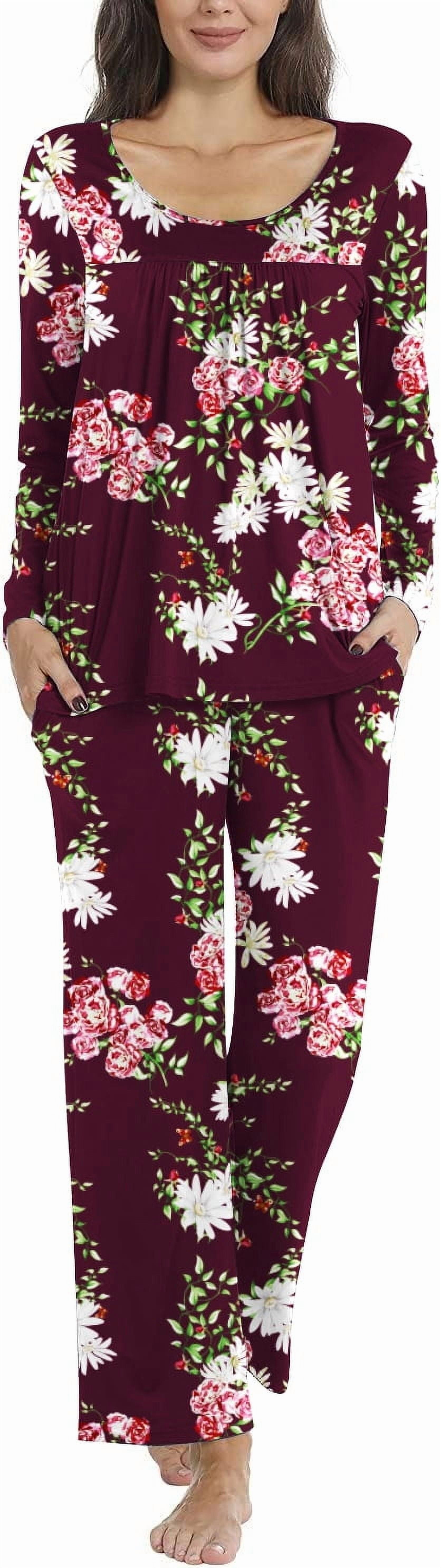 DreamFish Women's Fall Winter 2 Piece Pajama Set Long Sleeves and Pants ...