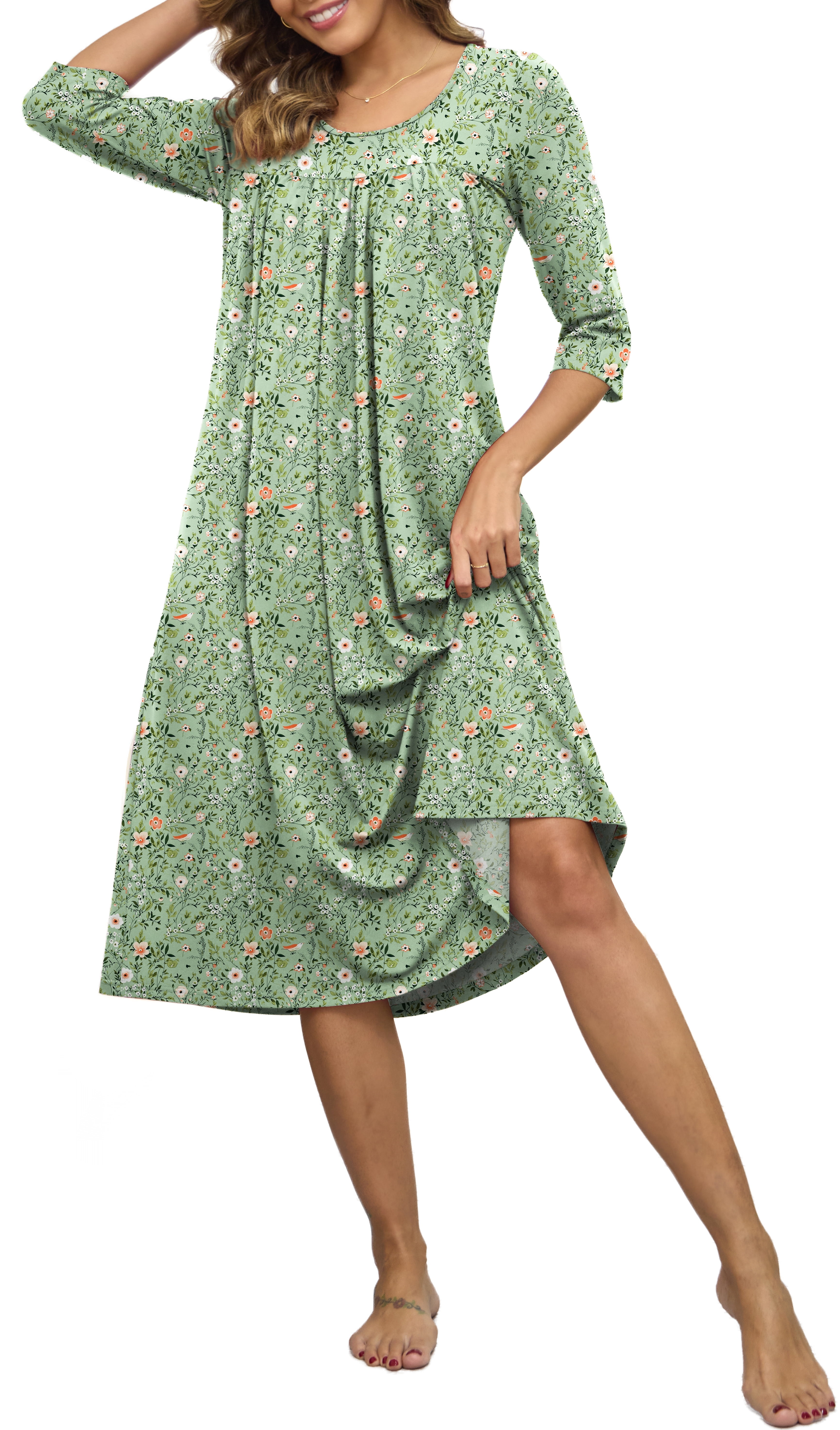 DreamFish Long Nightgowns for Women 3/4 Sleeve Sleepshirts Loungewear ...