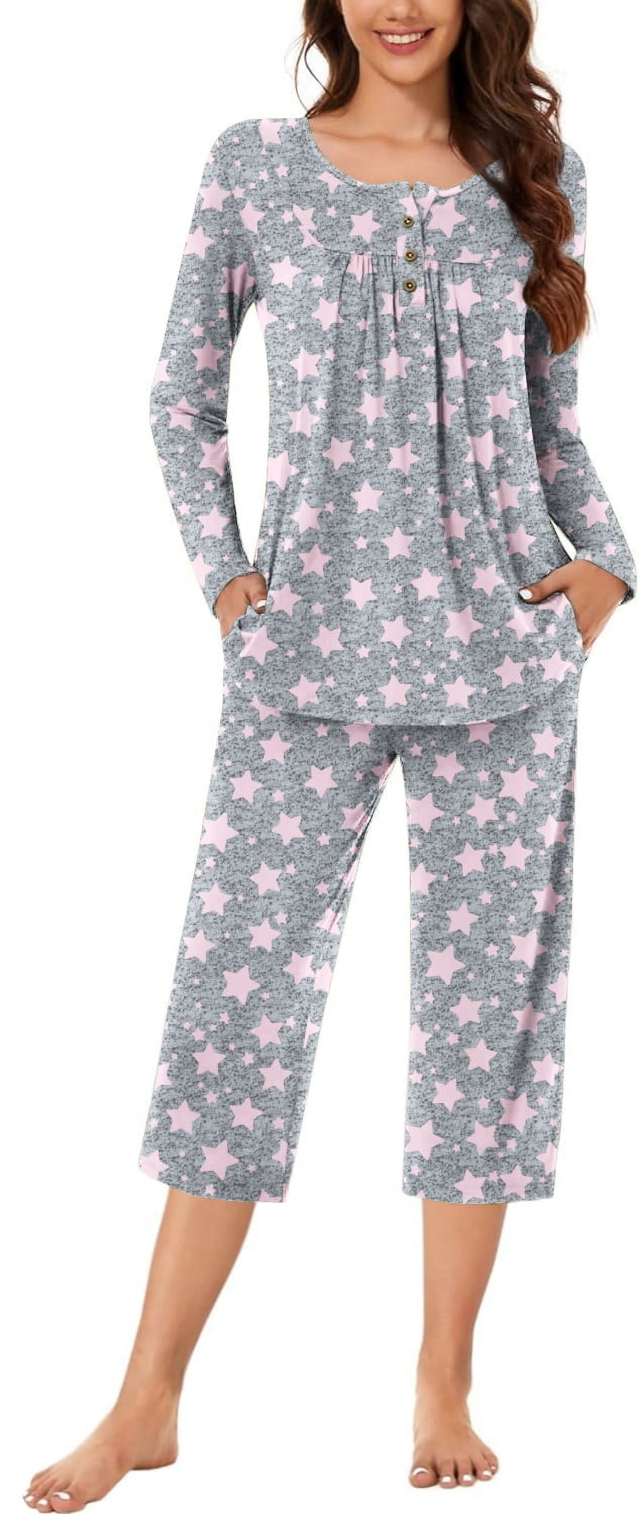 DreamFish Women's Pajama Sets 2 Piece Long Sleeve Sleepwear Button Down ...
