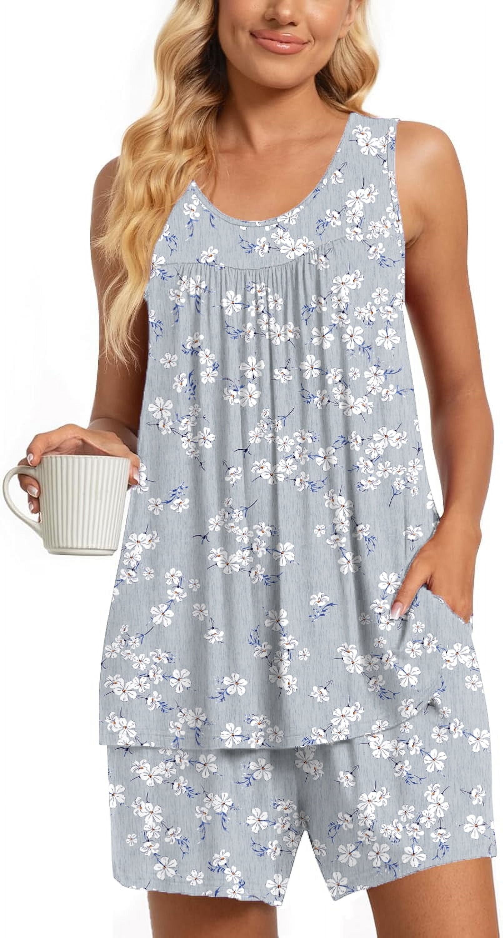 DreamFish Women's Summer Pajama Set, Sleeveless Tank and Shorts with ...