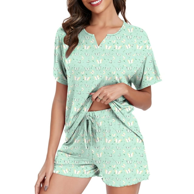 DreamFish Womens Pajama Sets 2 Piece Summer Ladies Short Sleeve Lounge ...