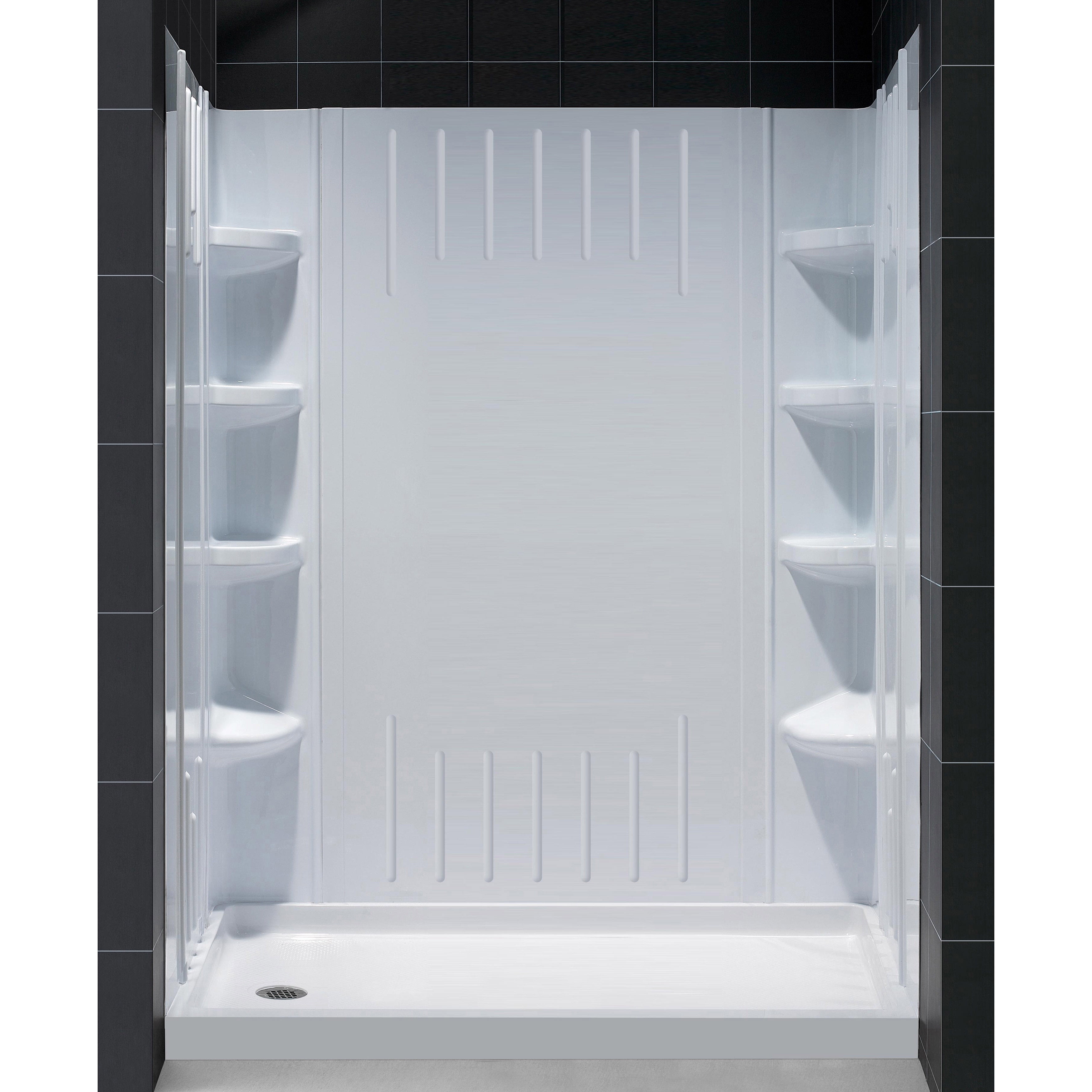 DreamLine 32x60 Inch Left Drain Acrylic Shower Base with QWALL-3 ...