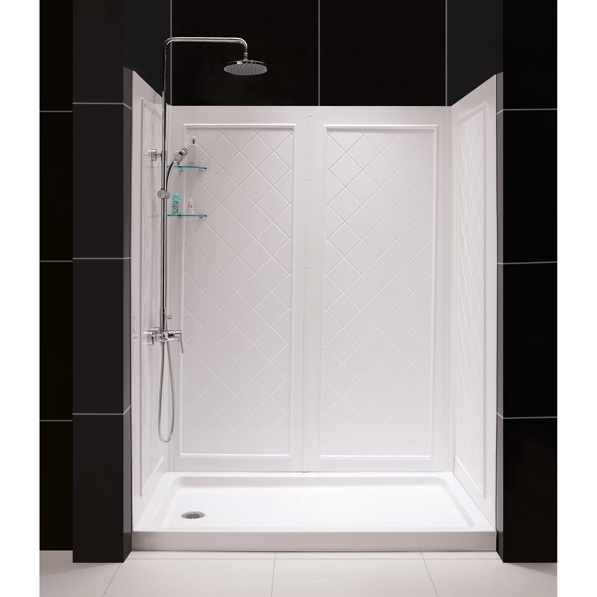 DreamLine 34 in. D x 60 in. W x 76 3/4 in. H Left Drain Acrylic Shower ...