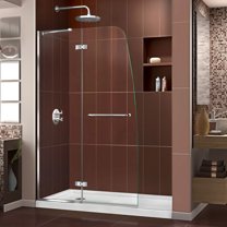 DreamLine Flex 32 in. D x 42 in. W x 74 3/4 in. H Semi-Frameless Shower Door in Brushed Nickel ...