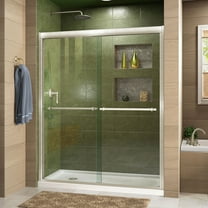 DreamLine Flex 32 in. D x 32 in. W x 74 3/4 in. H Semi-Frameless Pivot Shower Door in Brushed ...