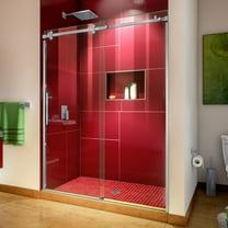 DreamLine Enigma-XO 68-72 in. W x 76 in. H Fully Frameless Sliding Shower Door in Brushed ...