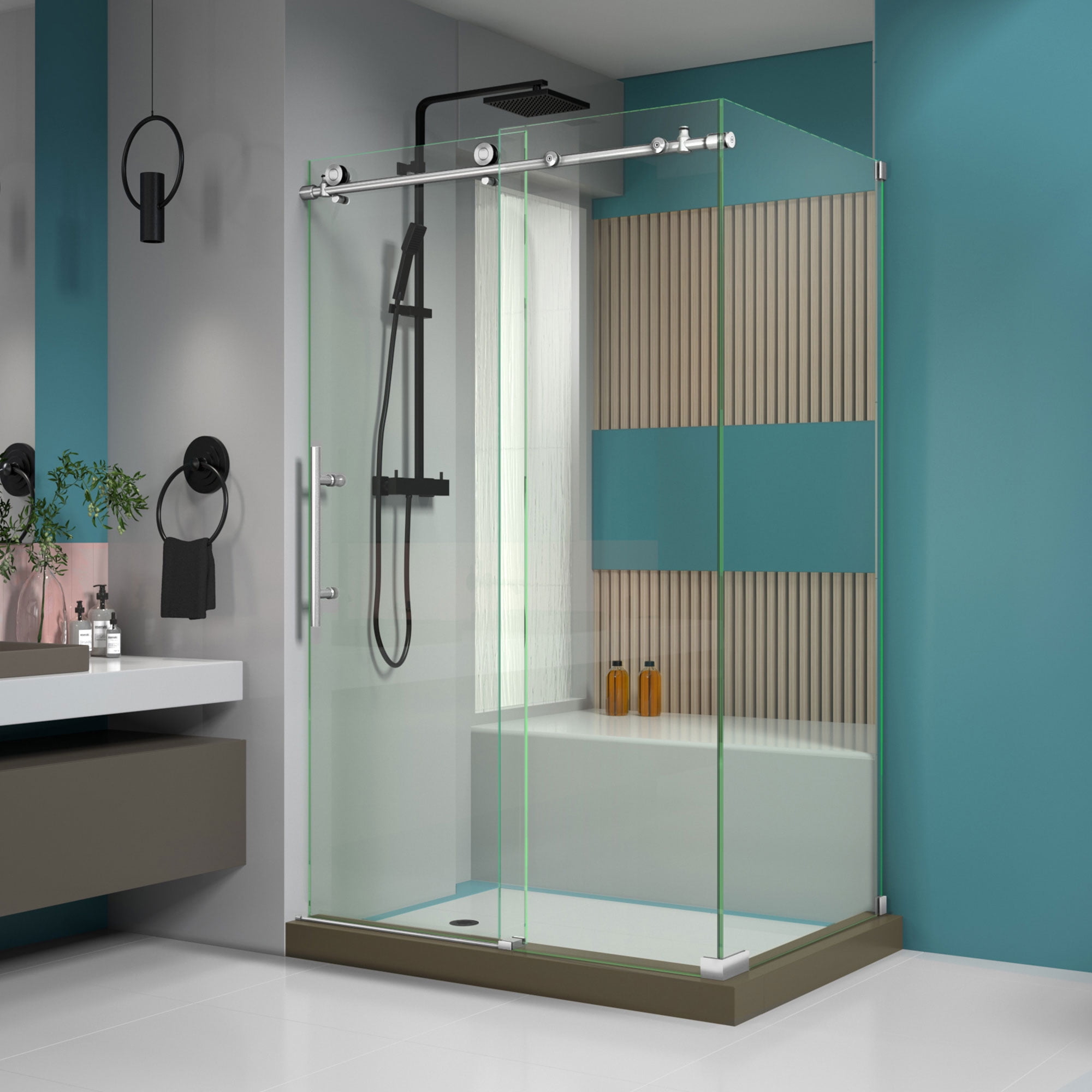 DreamLine Enigma-X 32 1/2 in. D x 48 3/8 in. W x 76 in. H Fully Frameless Sliding Shower ...