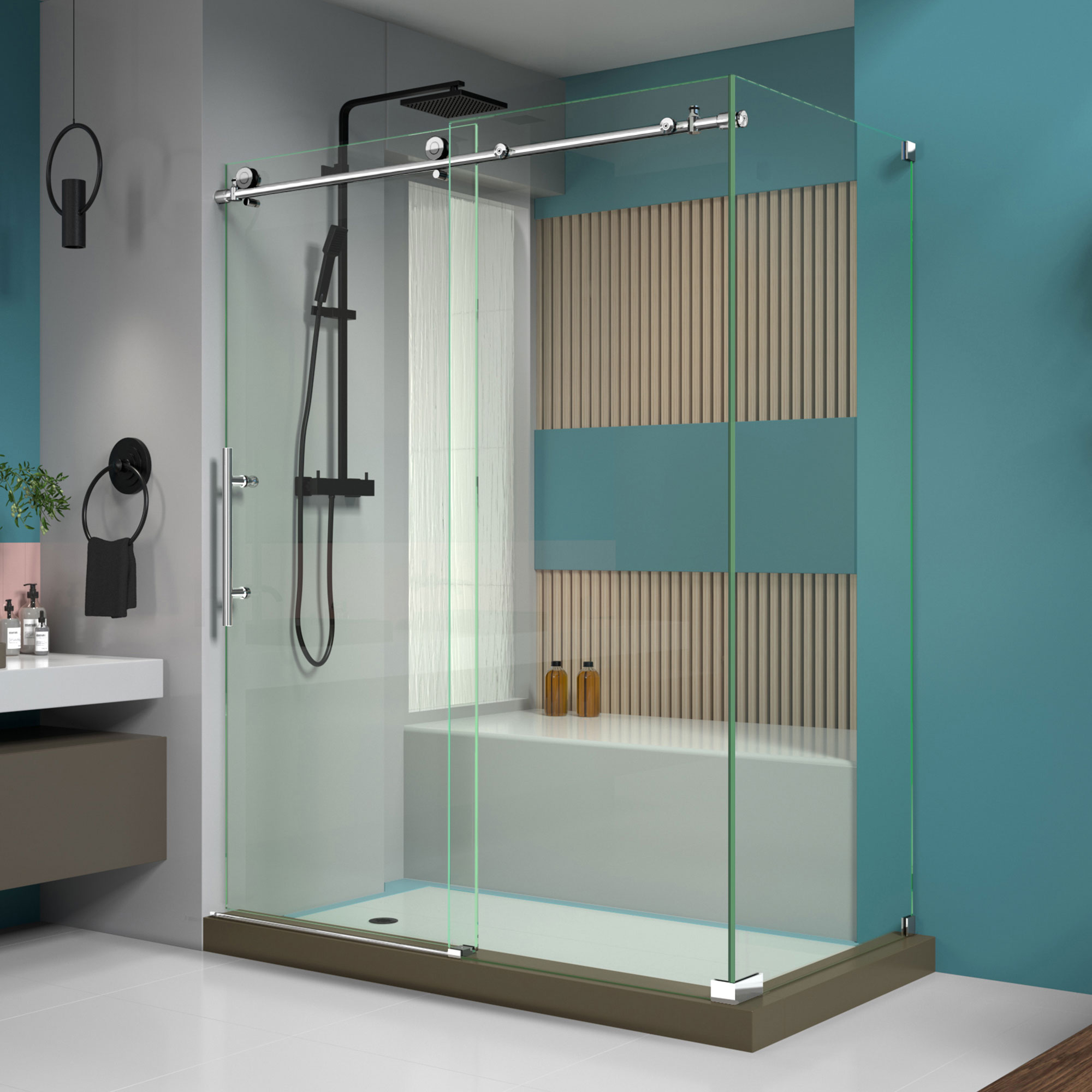 DreamLine Enigma-X 32 1/2 in. D x 60 3/8 in. W x 76 in. H Fully Frameless Sliding Shower ...