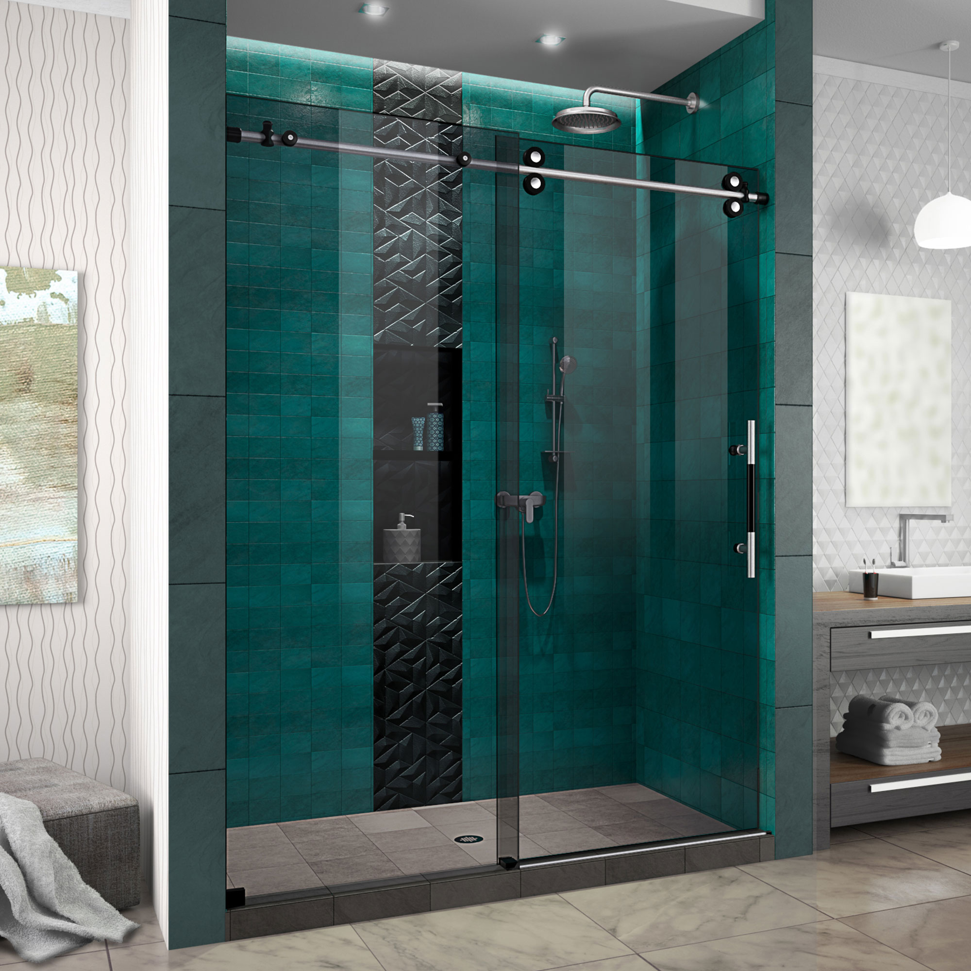 DreamLine Enigma-XO 56-60 in. W x 76 in. H Frameless Smoke Grey Glass Sliding Shower Door in ...