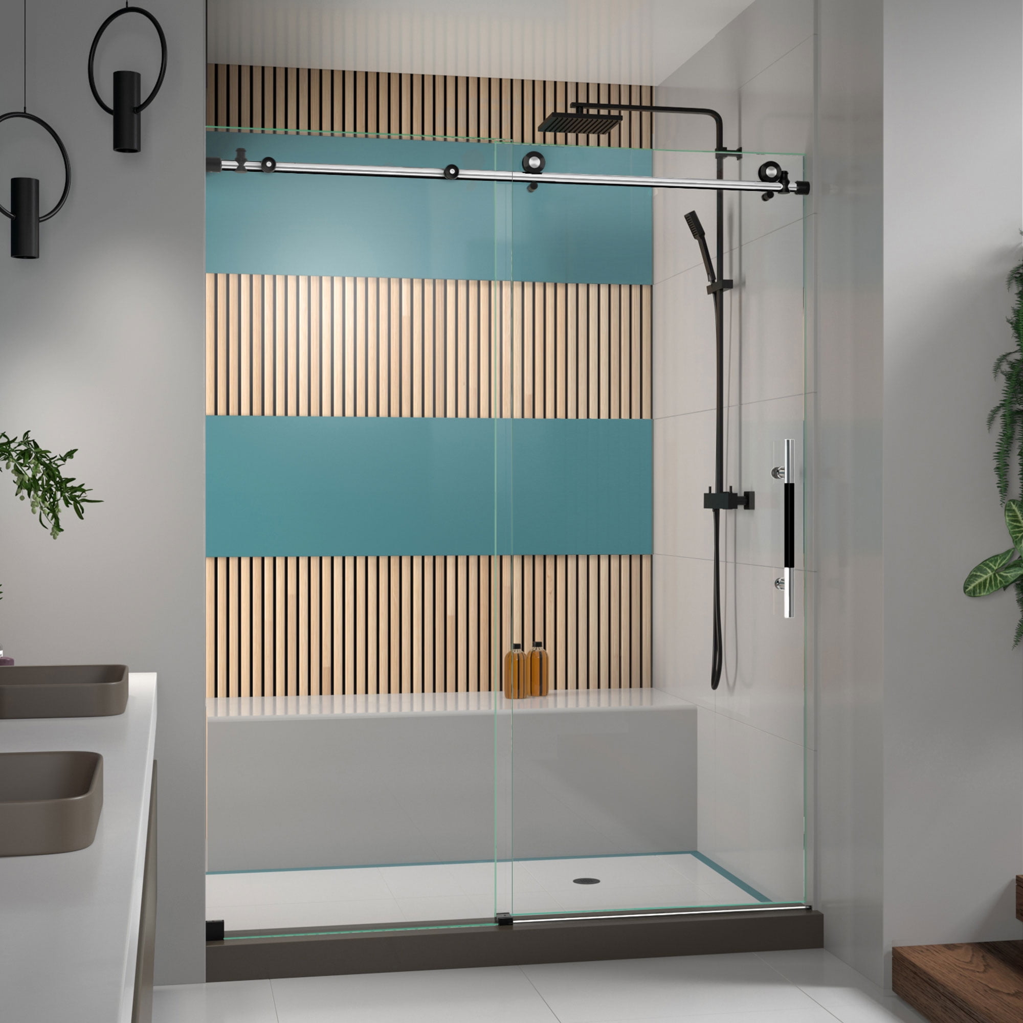 DreamLine Enigma-XT 56-60 in. W x 76 in. H Fully Frameless Sliding ...
